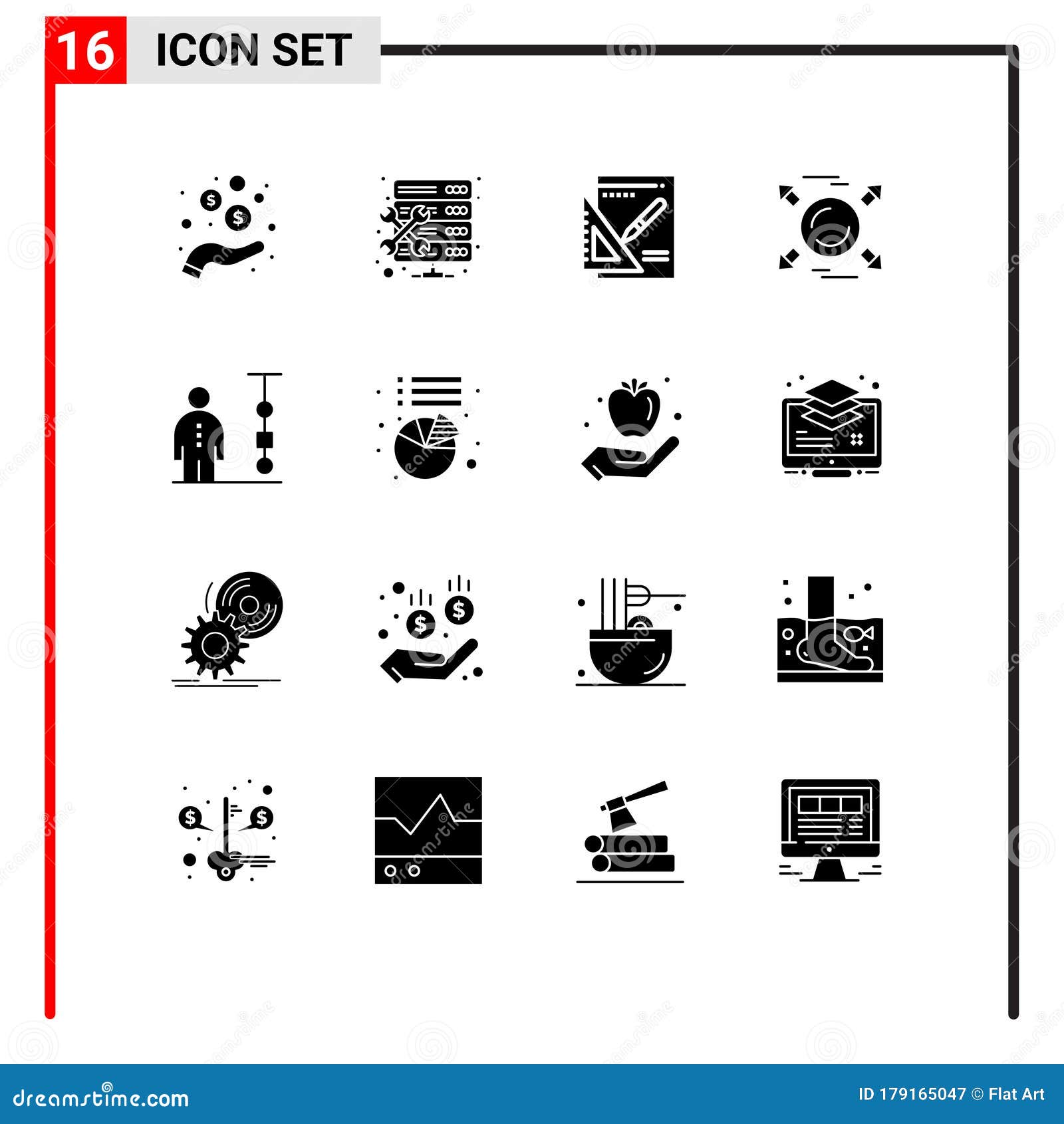 Modern Set of 16 Solid Glyphs and Symbols Such As Chart, All, Graph ...