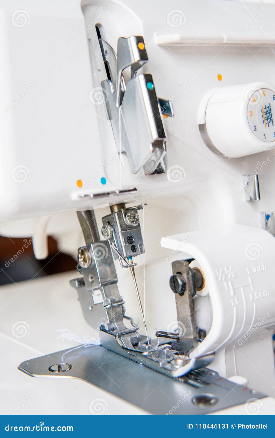 Modern Sewing Machine with Light Flower Pattern Fabric. Stock Image ...