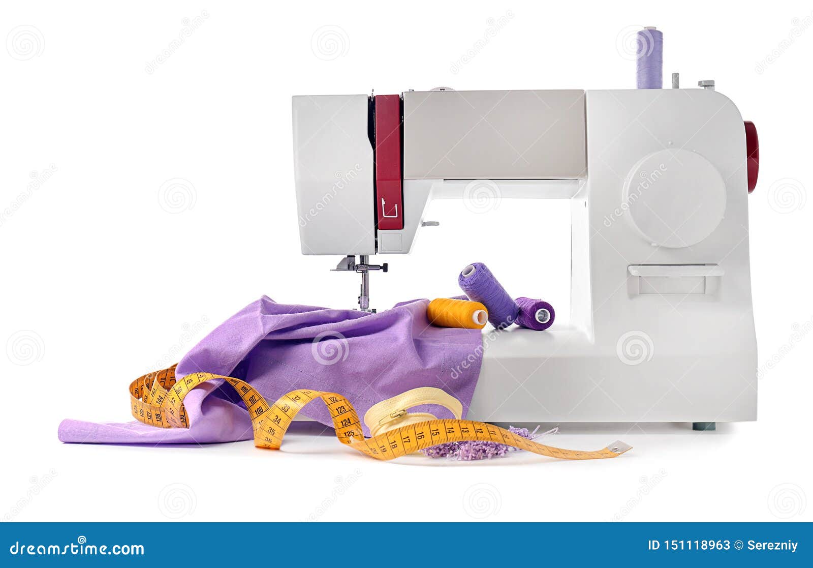 Modern Sewing Machine with Tailor S Supplies on White Background Stock ...