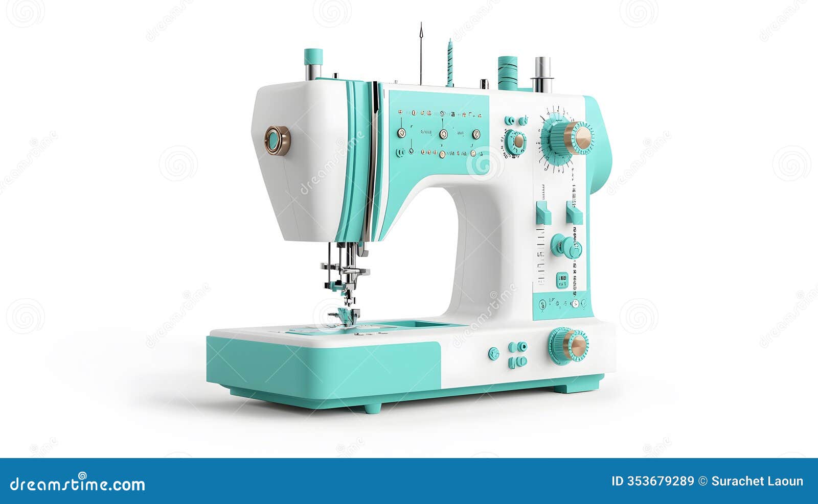 Modern Sewing Machine with Turquoise and White Design, Featuring ...