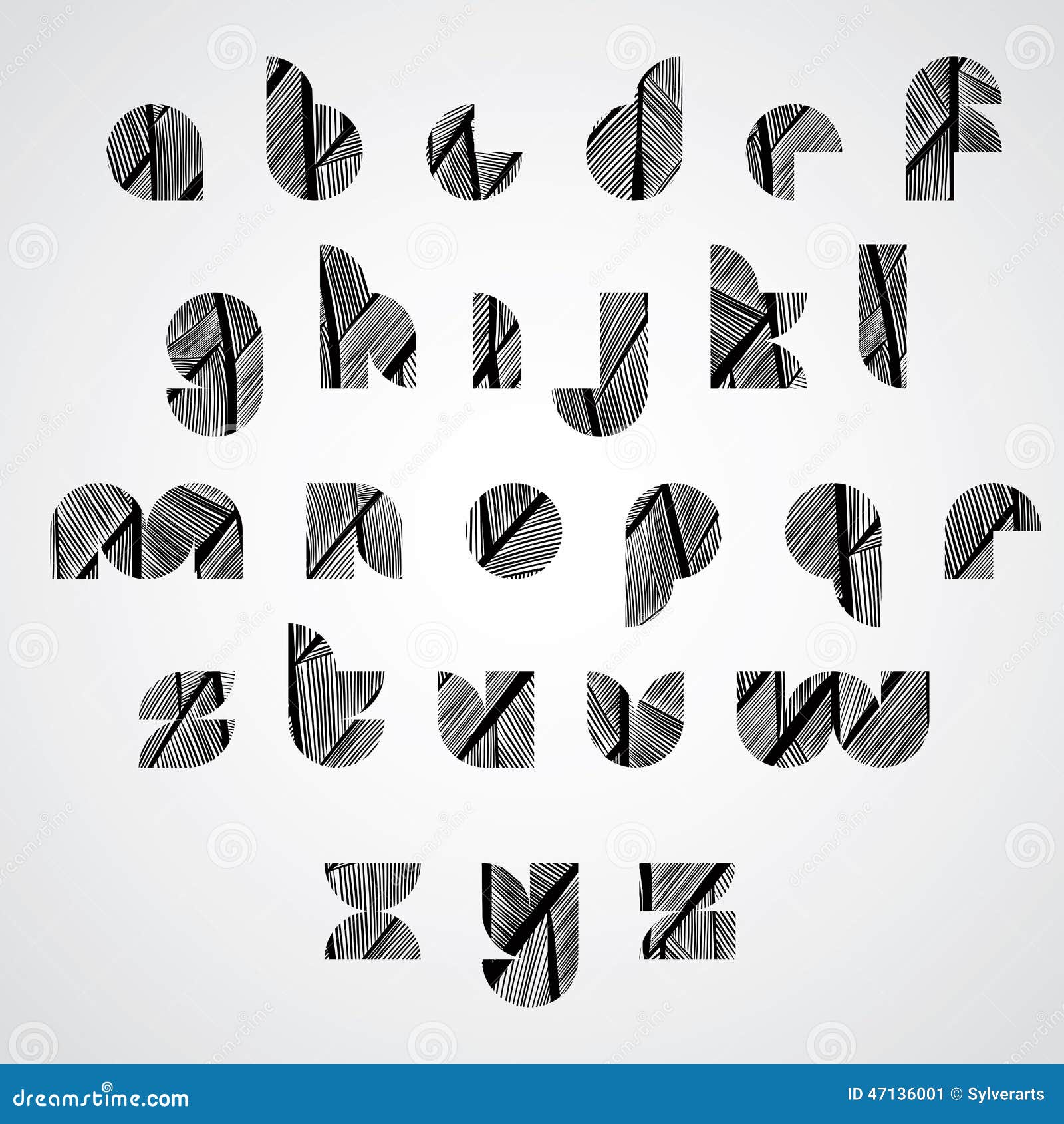 Modern Shape Letters Digital Style Font with Hand Drawn Lines Pa Stock ...