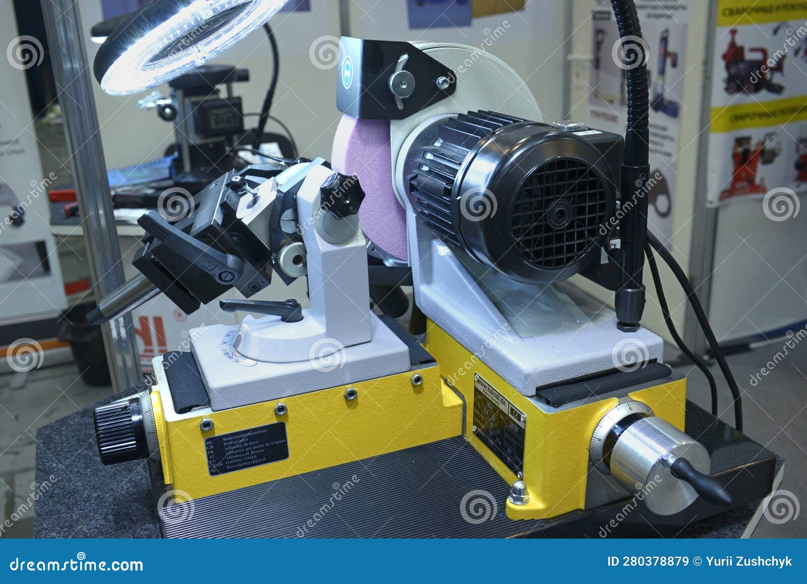 Modern Sharpening Machine Set on a Work Table. Industrial Exhibition ...