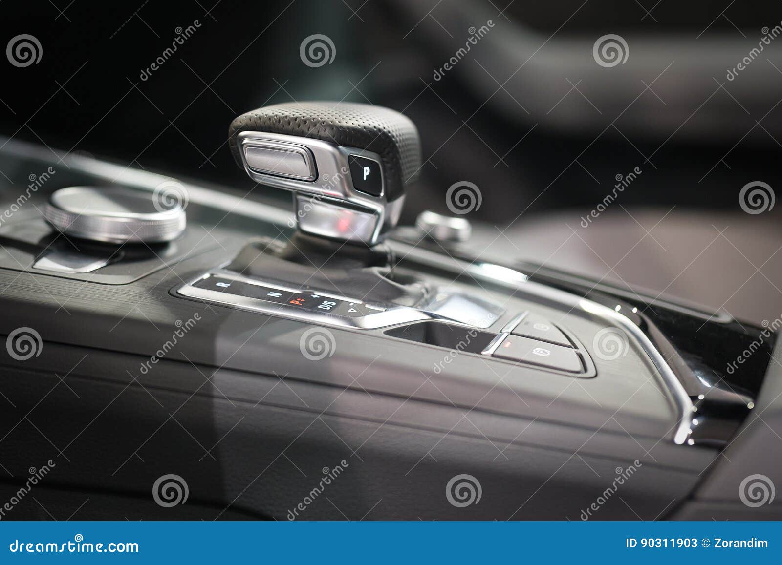 Modern Shift Gear in Luxury Car Interior Stock Image - Image of leather ...