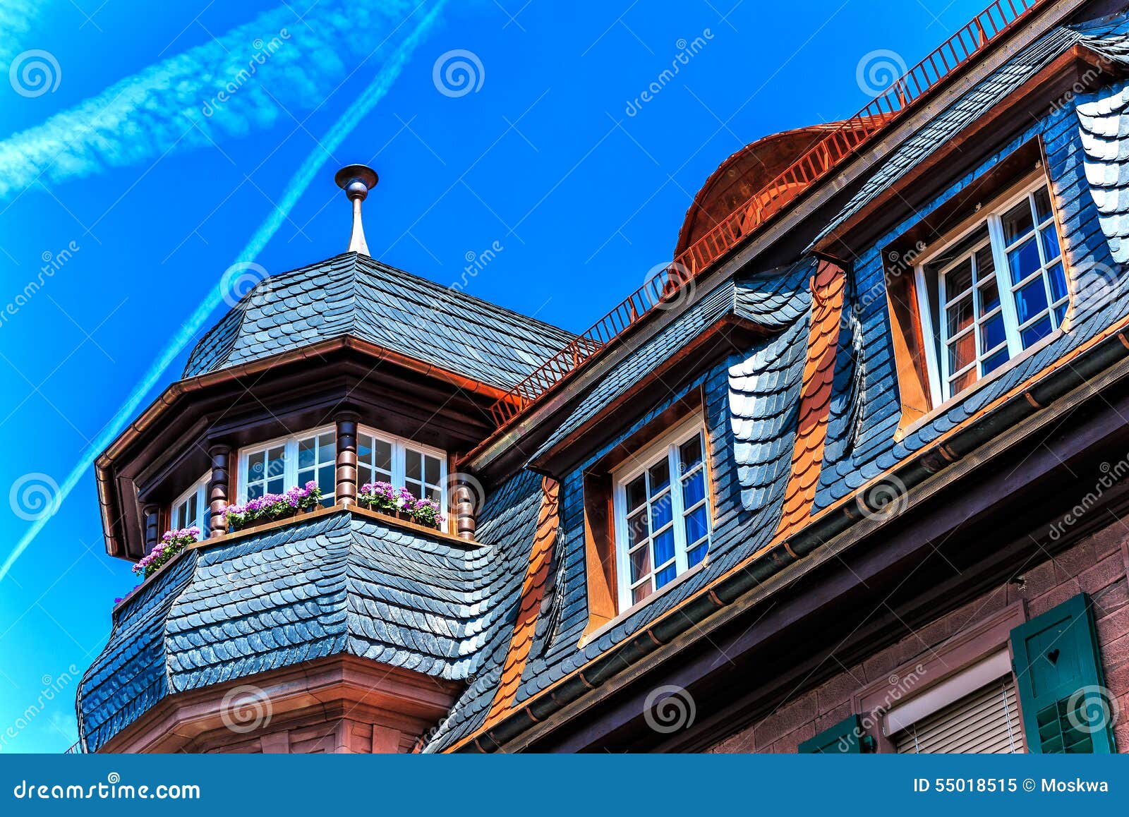 Modern Shingle-roof Structure with Mansard Stock Image - Image of ...