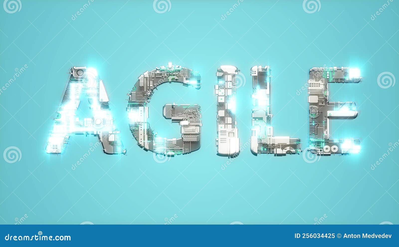 Modern Shining Cybernetic Text AGILE on Blue Backdrop - Abstract 3D ...
