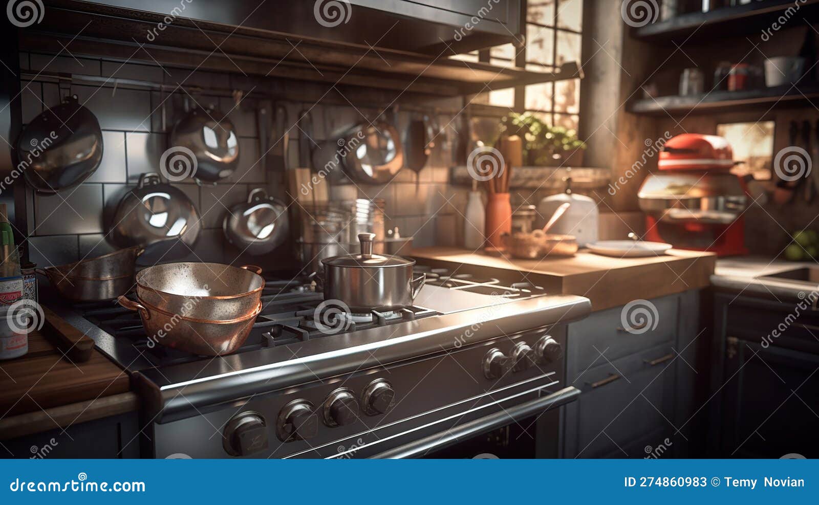 Modern Shiny Kitchen with Stainless Still Kitchenware and Equipment for ...
