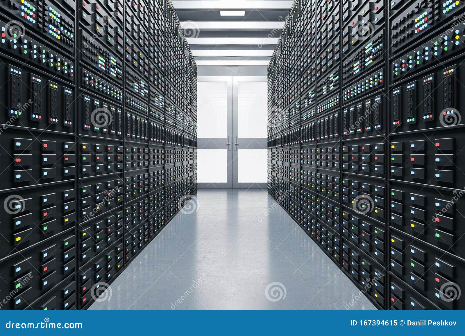 Modern shiny server room stock illustration. Illustration of data ...