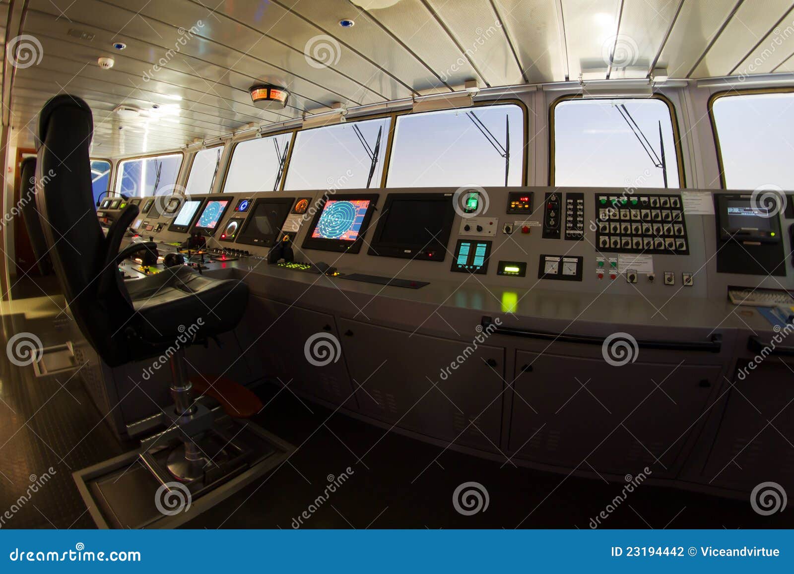 Modern Shipâ€™s Navigational Bridge Stock Photo - Image of panel ...