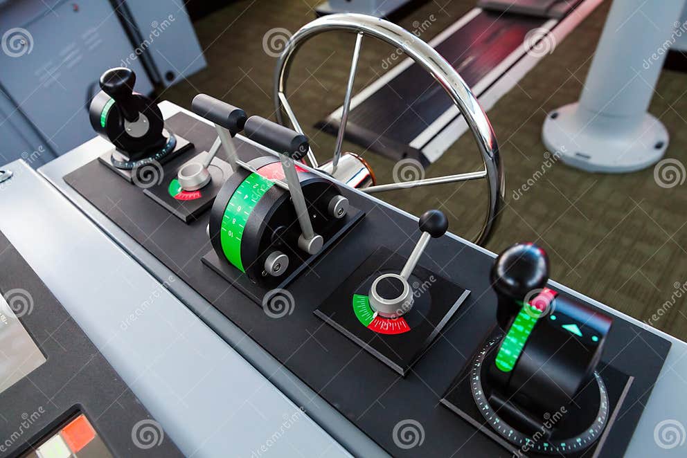 Modern Ship Control Panel on the Captains Bridge Stock Image - Image of ...