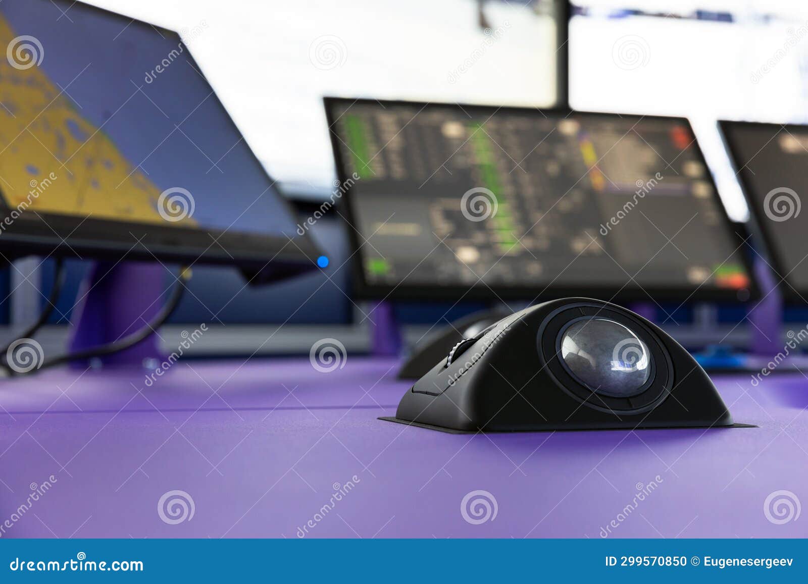 Modern Ship Control Panel with Digital Screens and a Trackball Stock ...