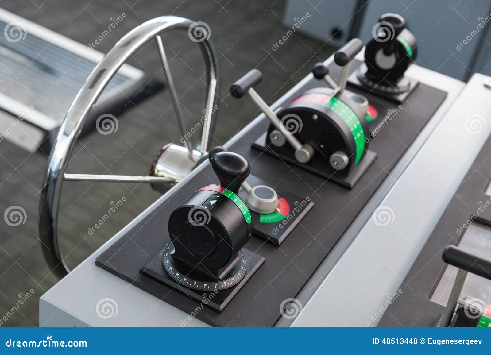 Modern Ship Control Panel with Steering Wheel Stock Photo - Image of ...
