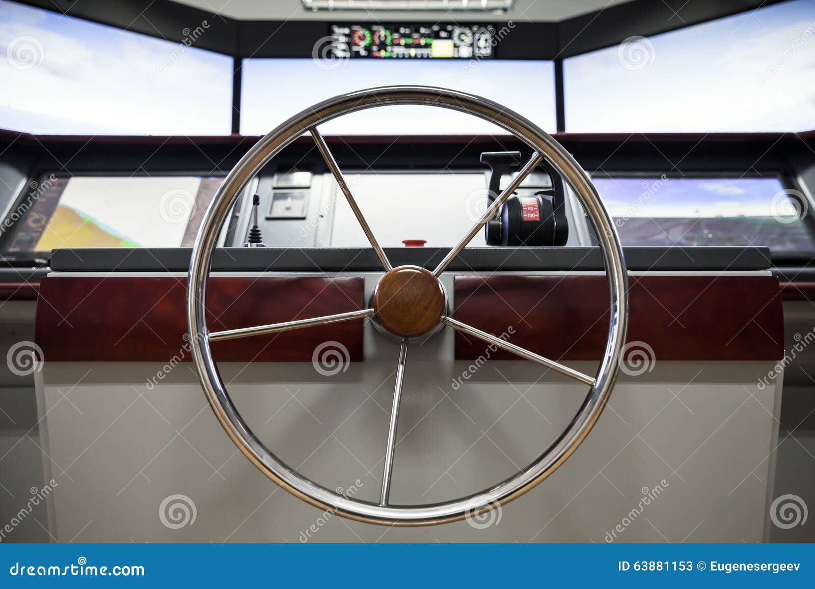 Modern Ship Control Panel with Steering Wheel Stock Image - Image of ...