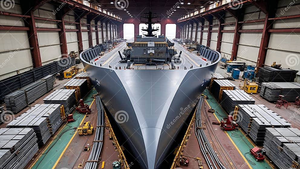 Modern Shipbuilding Process in a Large Industrial Facility Showcasing ...