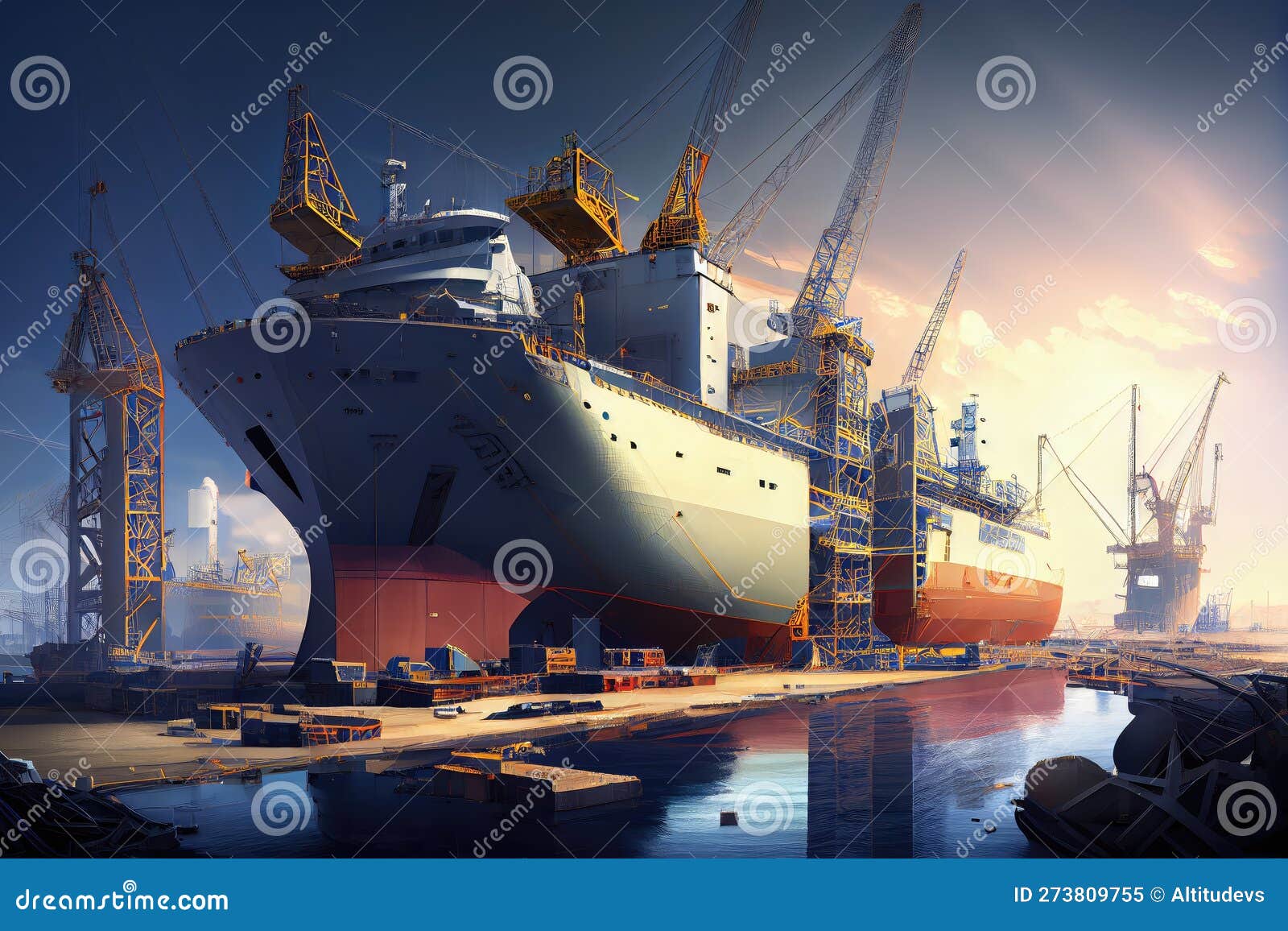Modern Shipyard, with Advanced Cranes and Equipment Visible, Building ...
