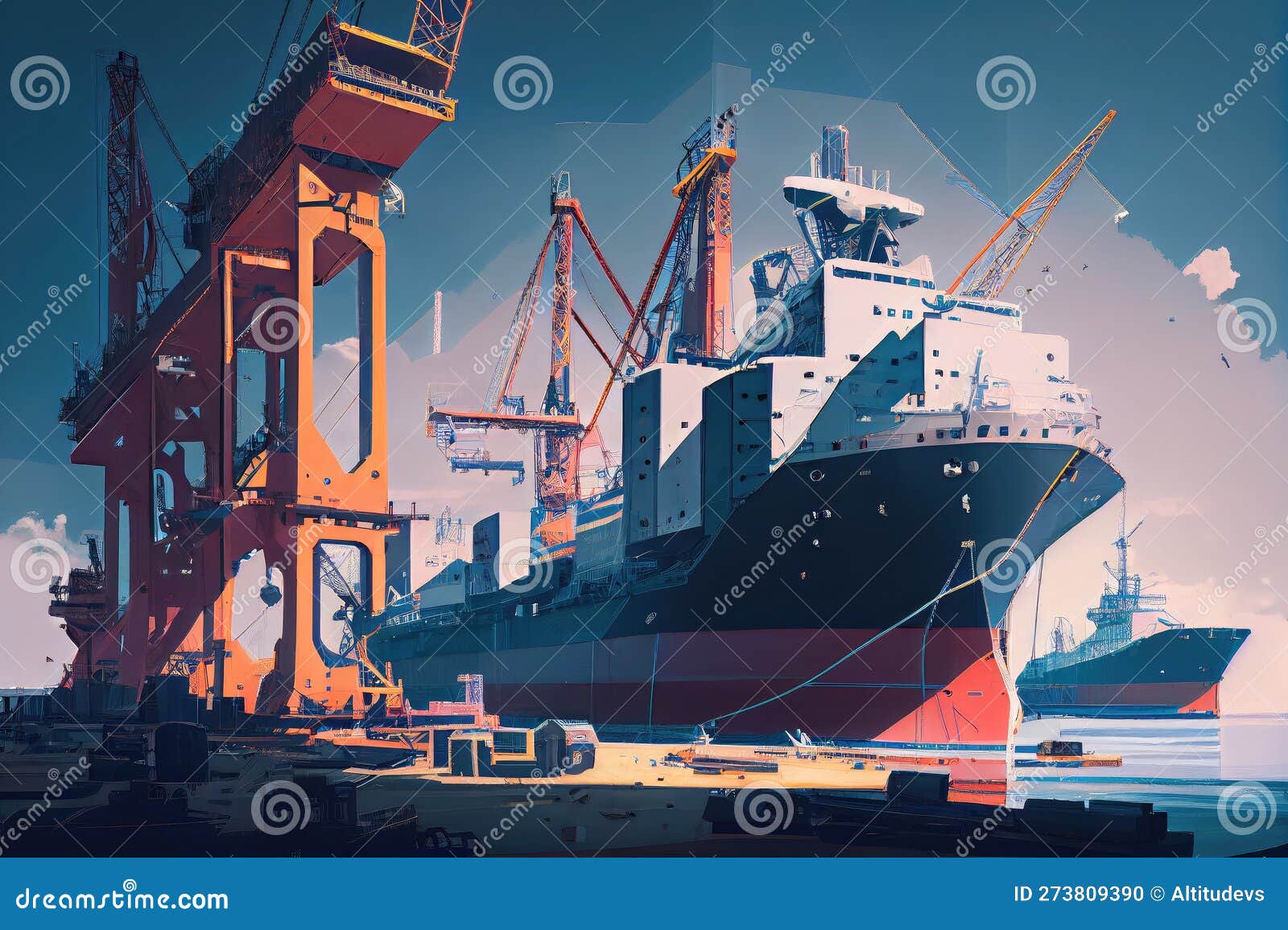 Modern Shipyard, with Cranes and Vessels Under Construction Stock ...