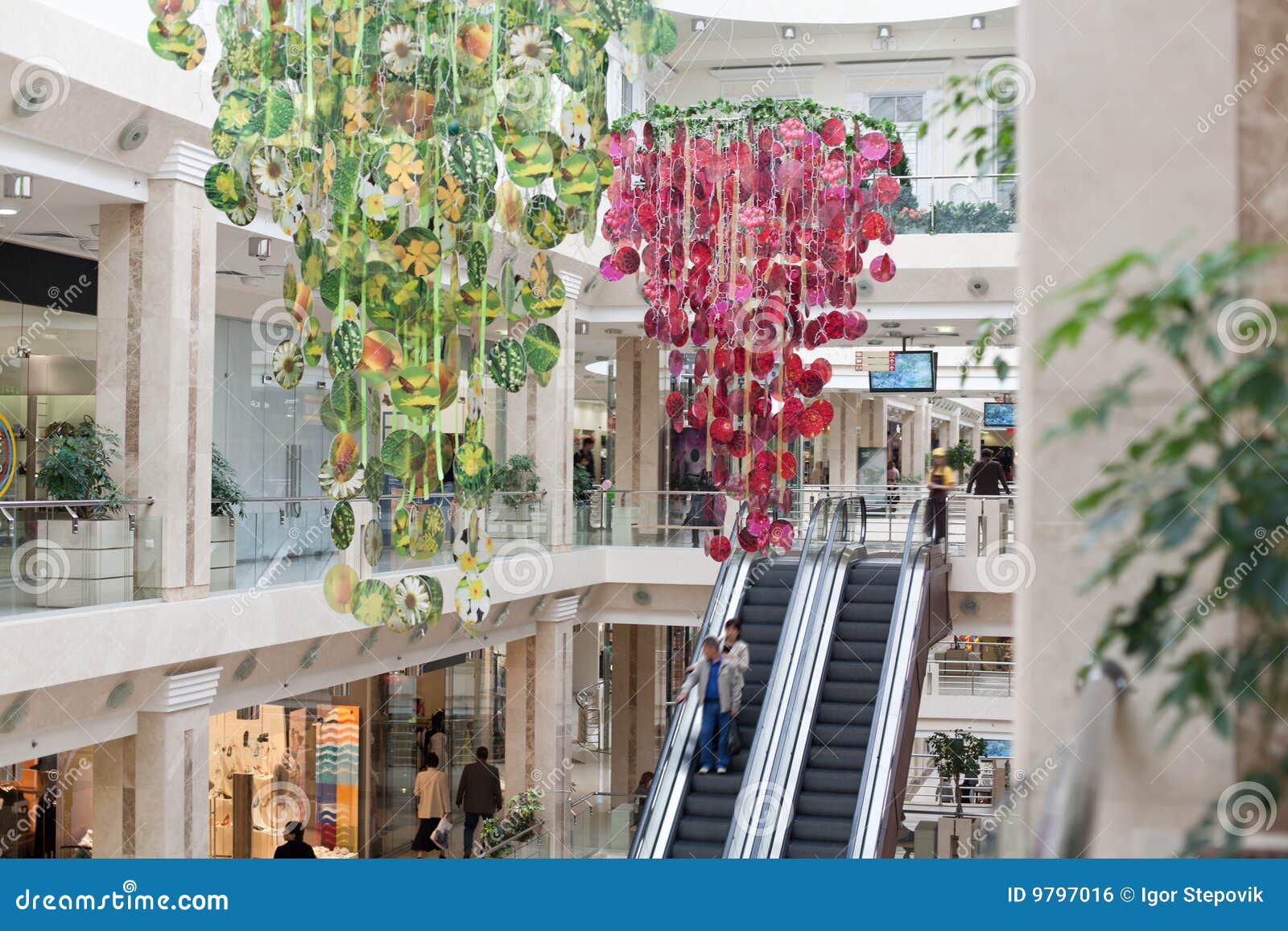 Modern Shopping Hall with Escalator Stock Photo - Image of boutique ...
