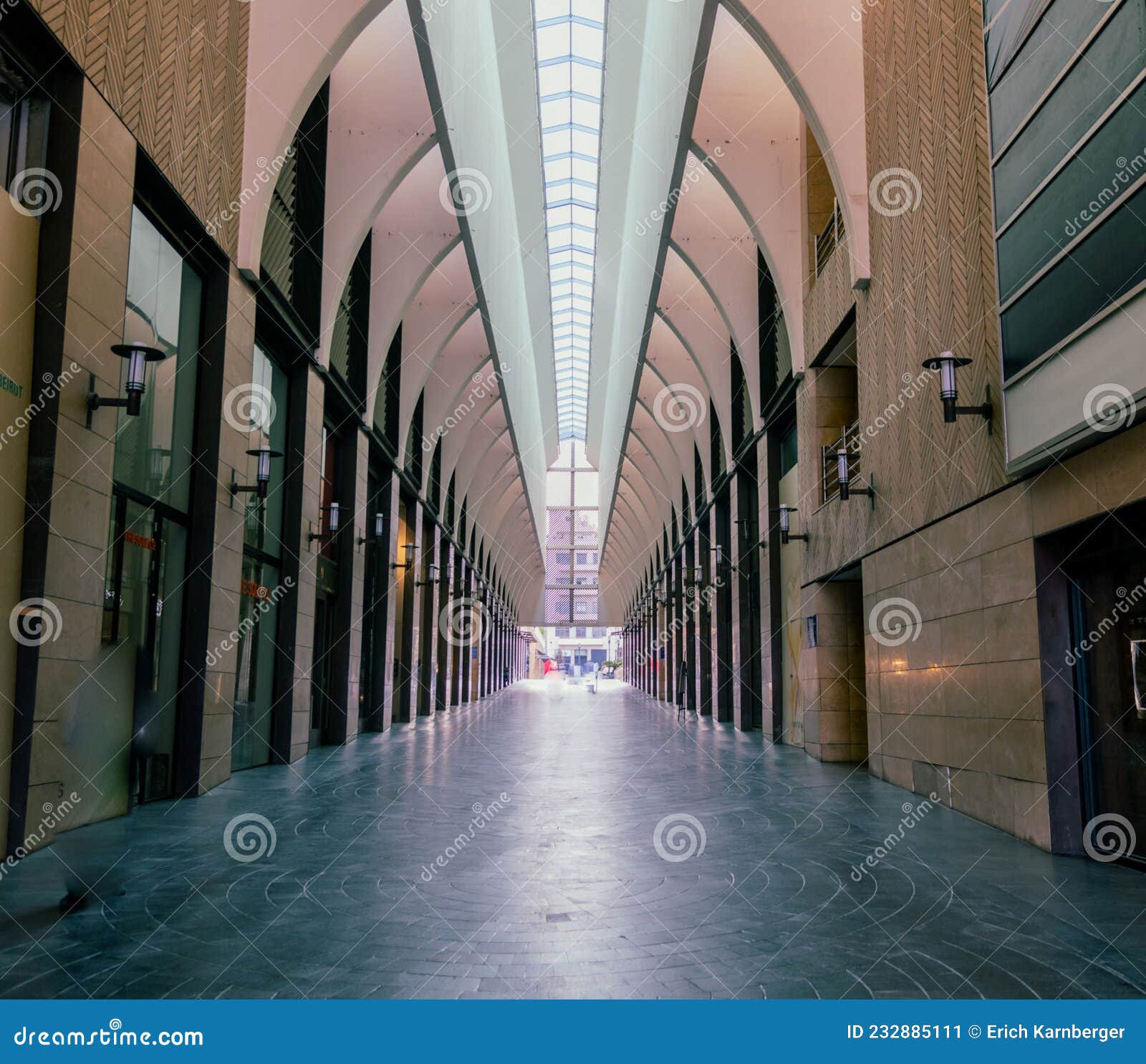 Empty Arcade Passageway In Small Town, Architecture With Arches ...