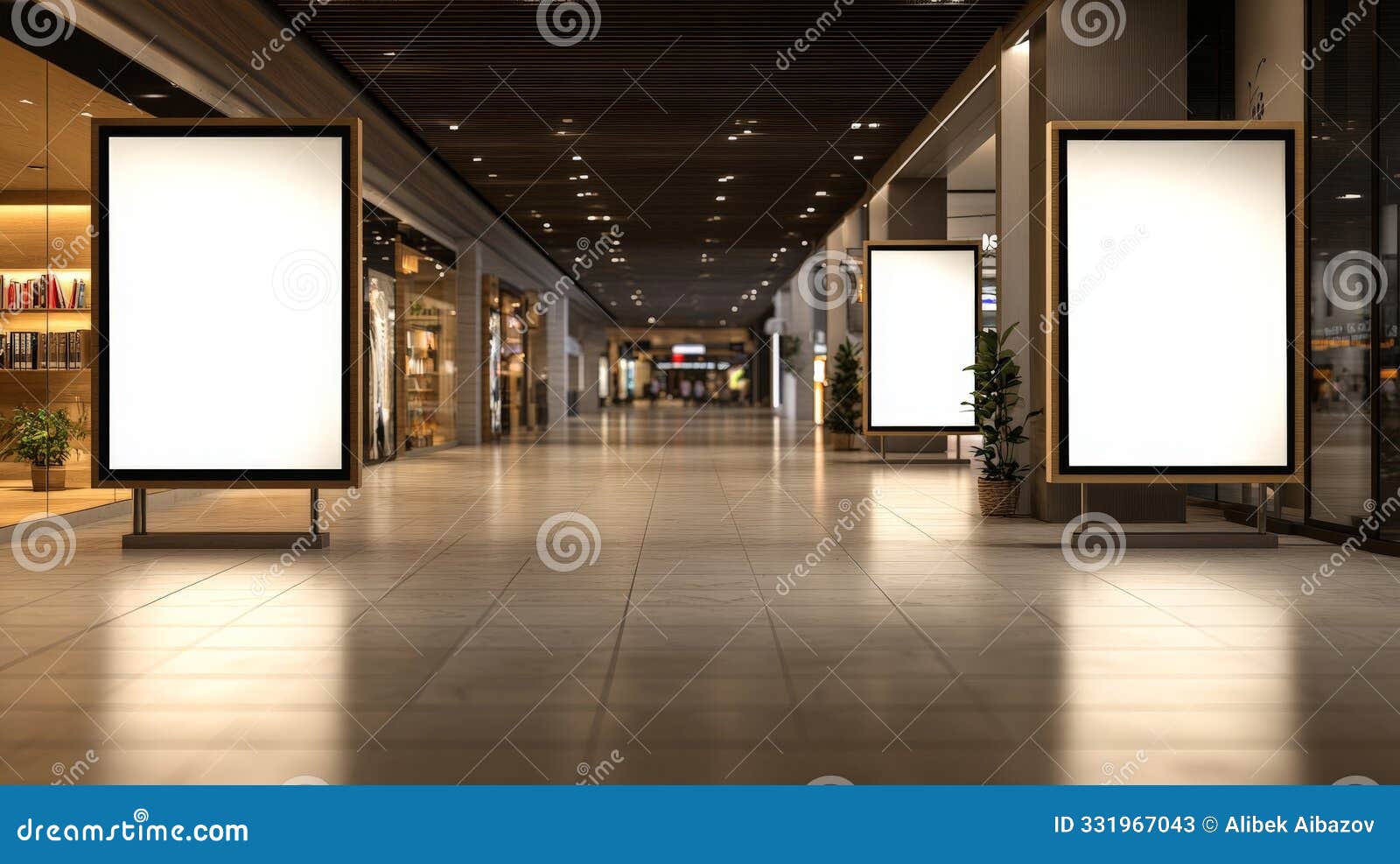 Modern Shopping Mall Interior with Blank Advertisement Boards and ...