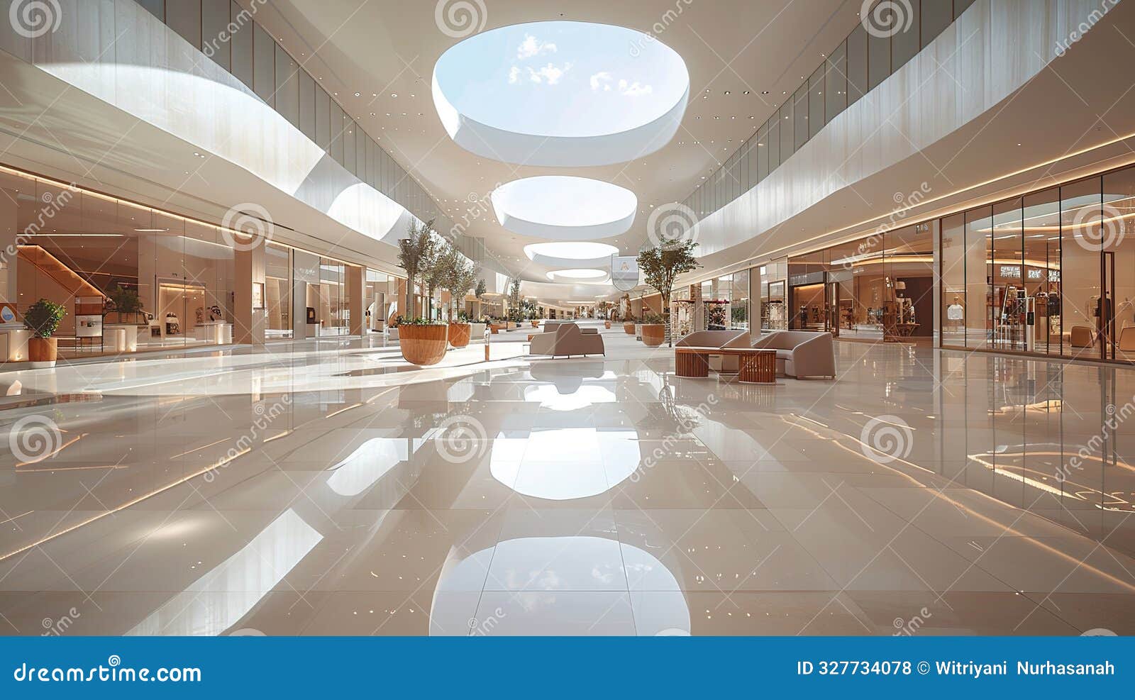 Modern Shopping Mall Interior with Skylights Stock Illustration ...