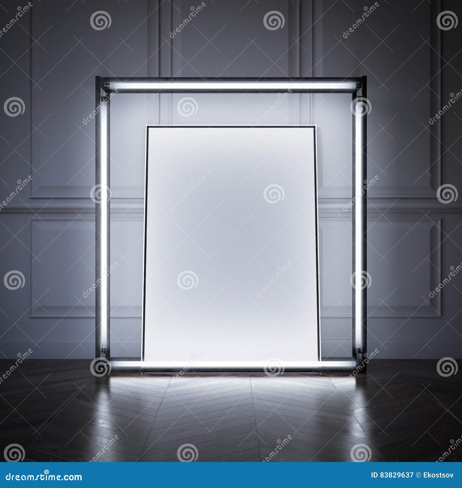 Modern Showcase with Blank Frame. 3d Rendering Stock Illustration ...