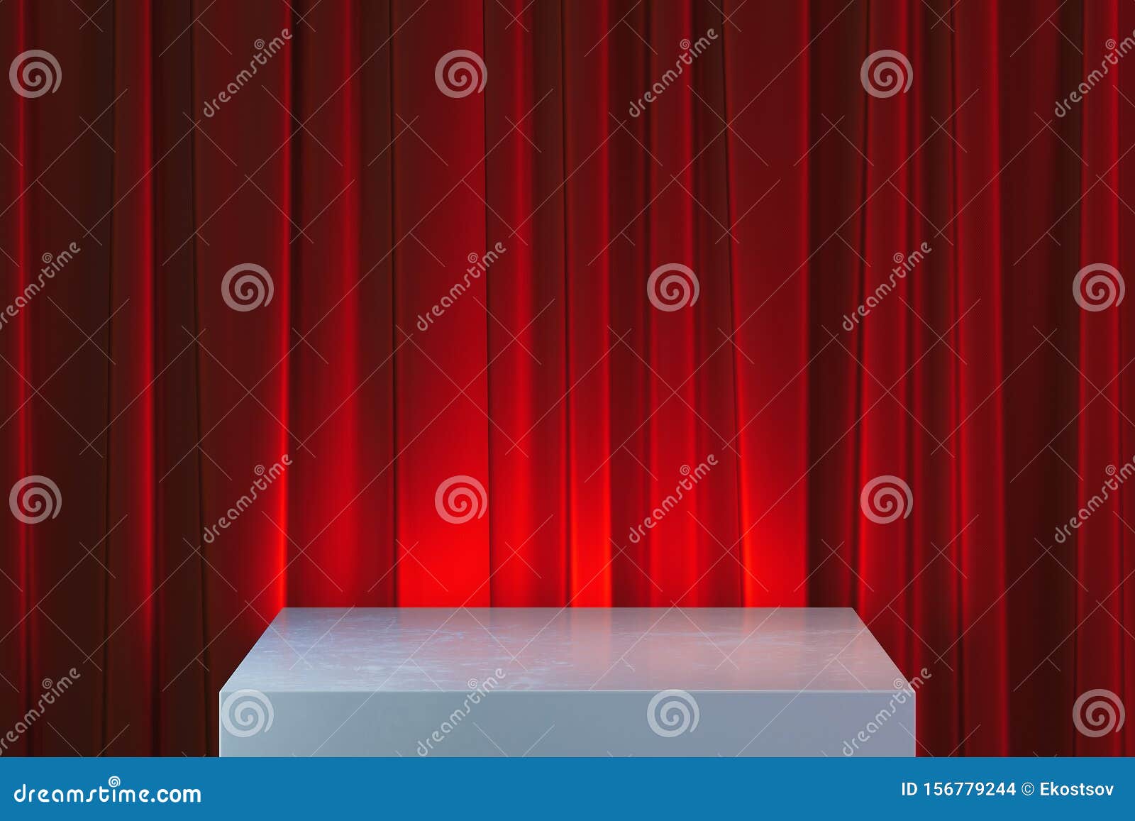 Modern Showcase with Empty Space on Pedestal on Red Curtains Background ...