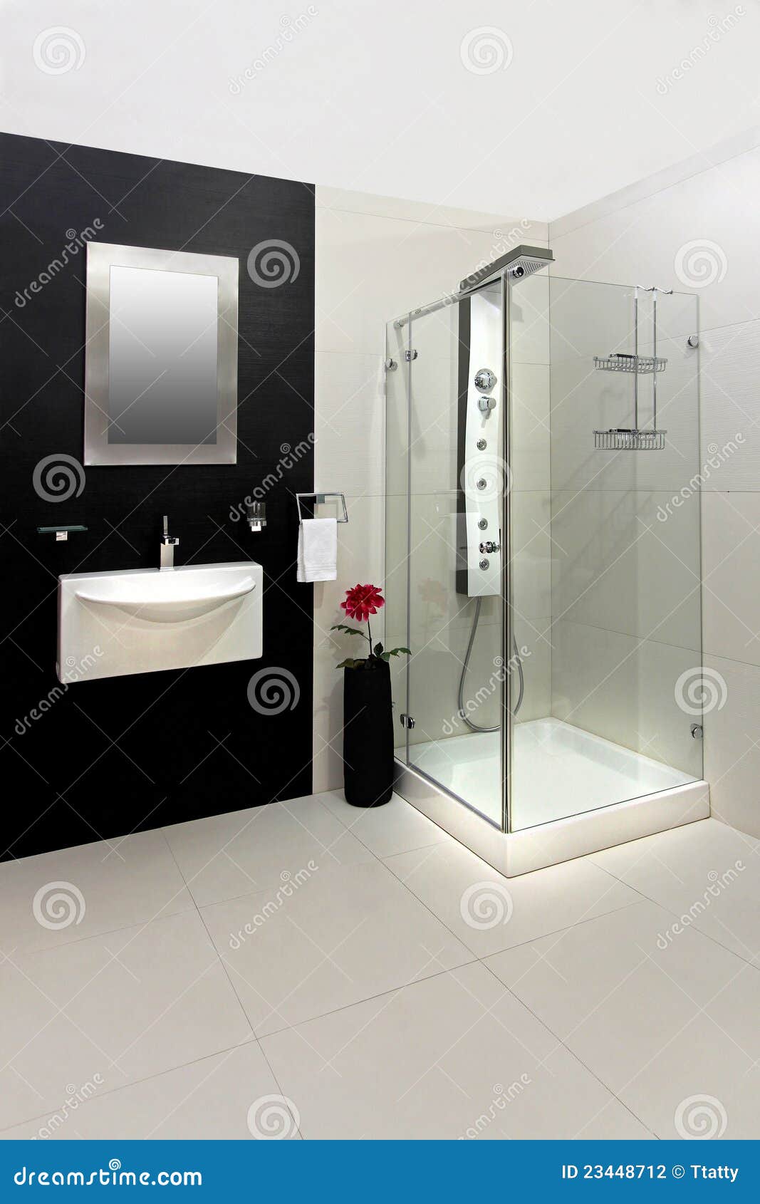 Modern shower stock photo. Image of interior, white, glass - 23448712