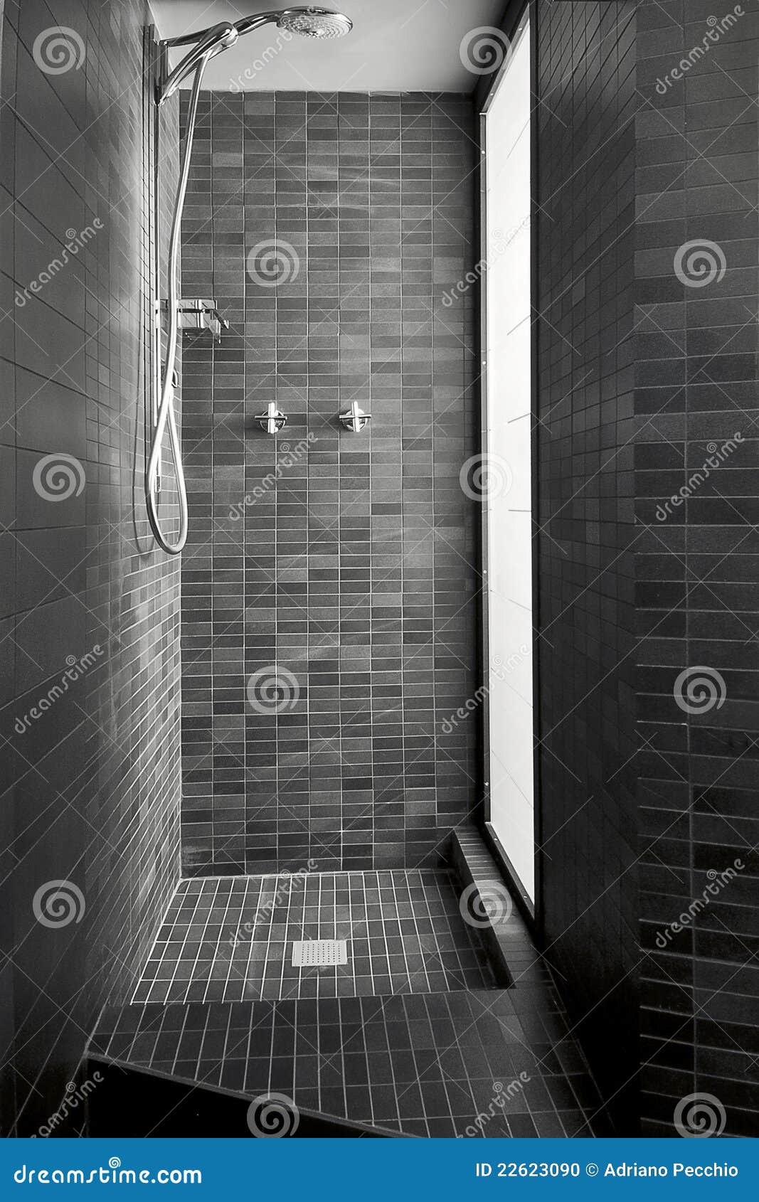 Modern Shower Cubicle of Masonry Stock Photo - Image of head, bathroom ...