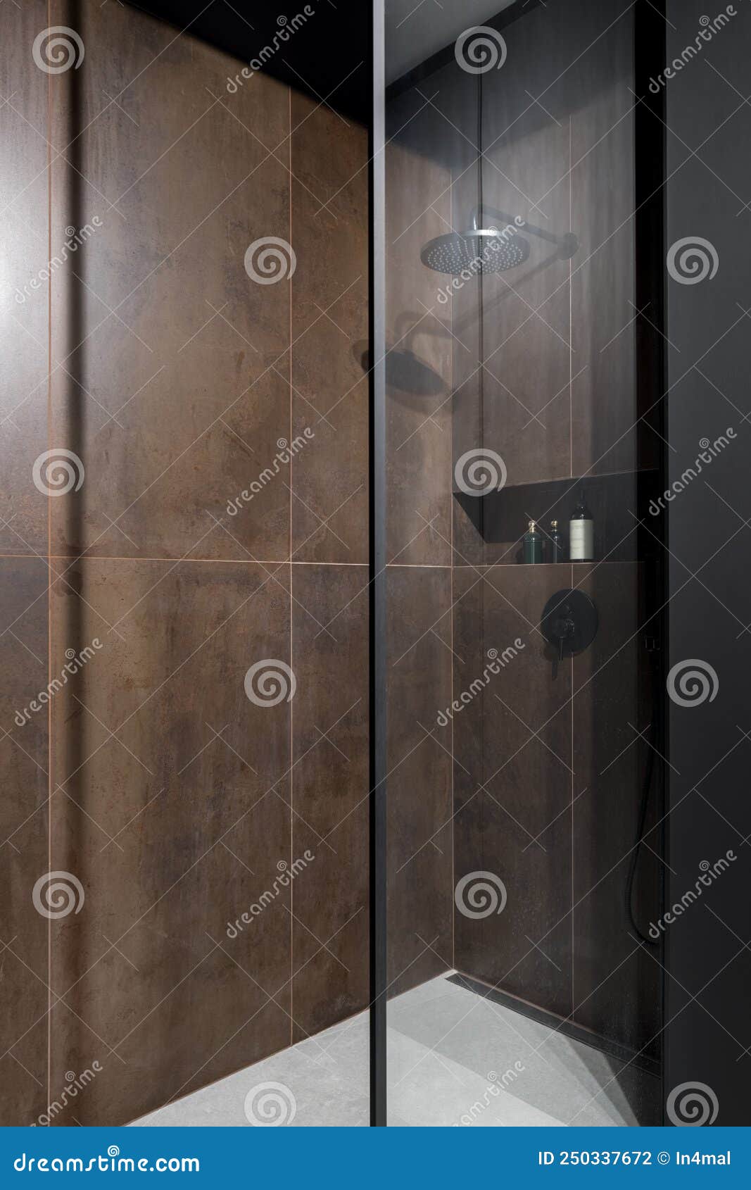 Modern Shower with Rust Style Tiles Stock Photo - Image of decor, room ...