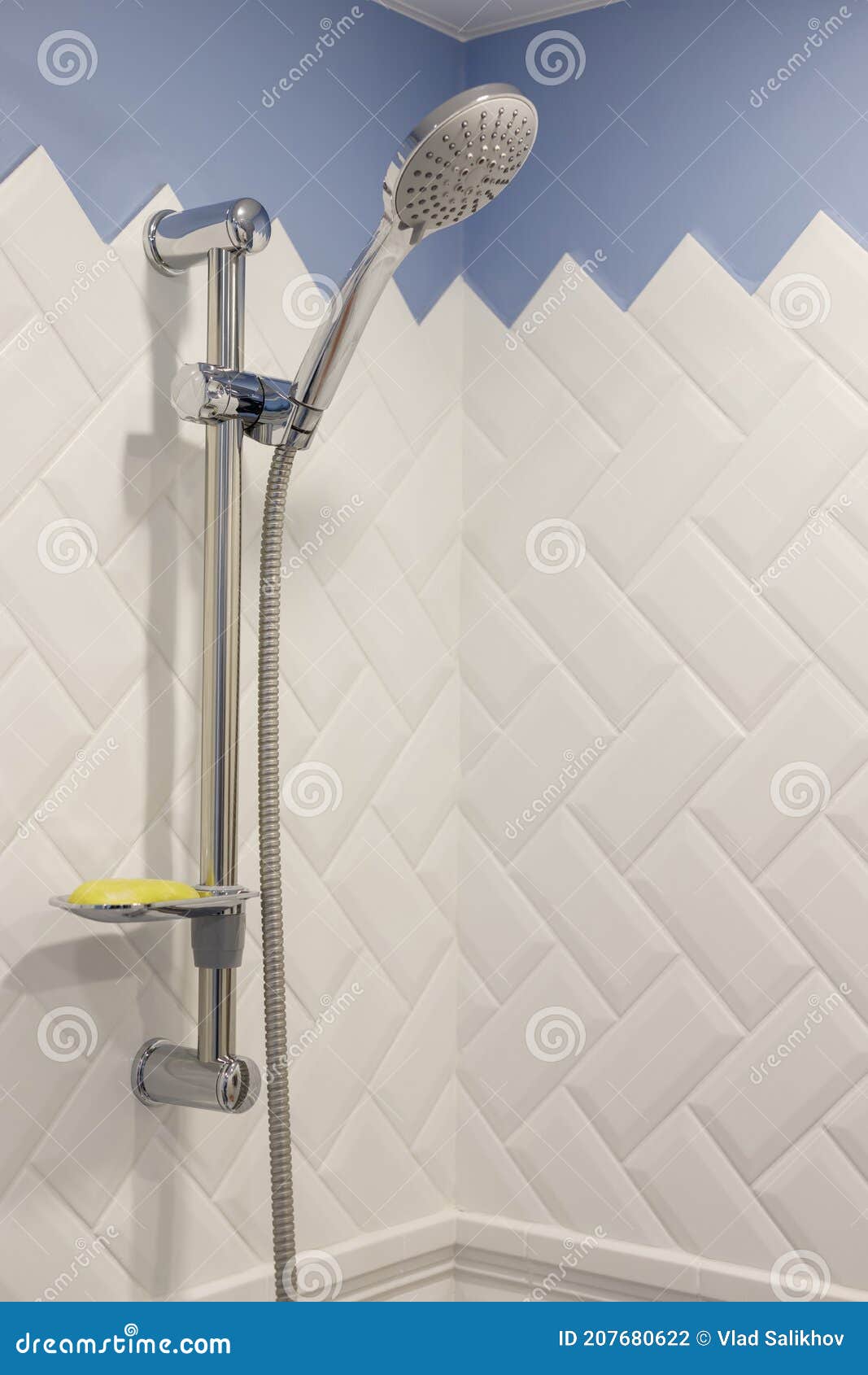 Modern Shower on Wall Rail in Modern White Bathroom Stock Photo - Image ...