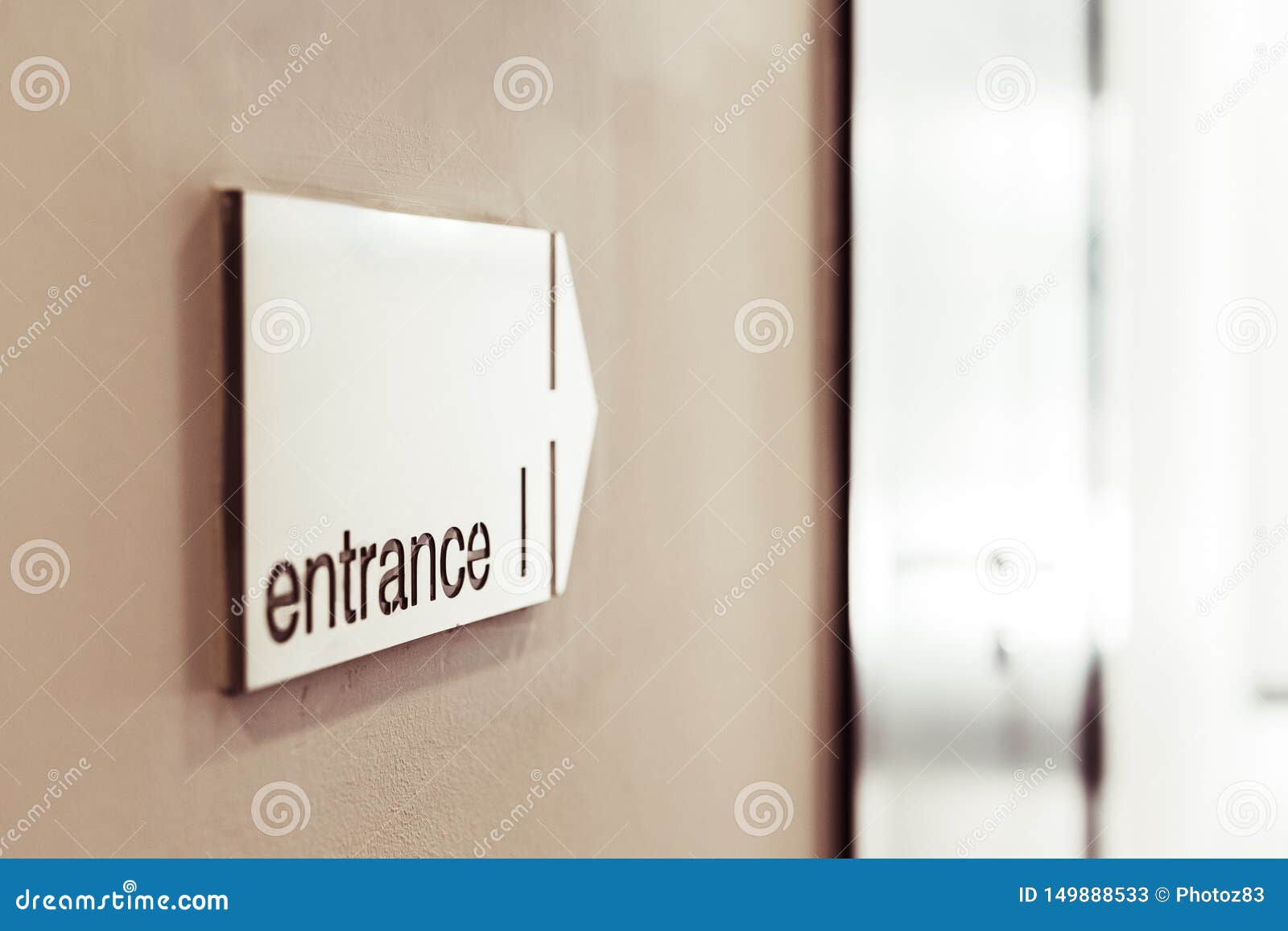 Modern Sign with Entrance Text Stock Image - Image of reflection ...
