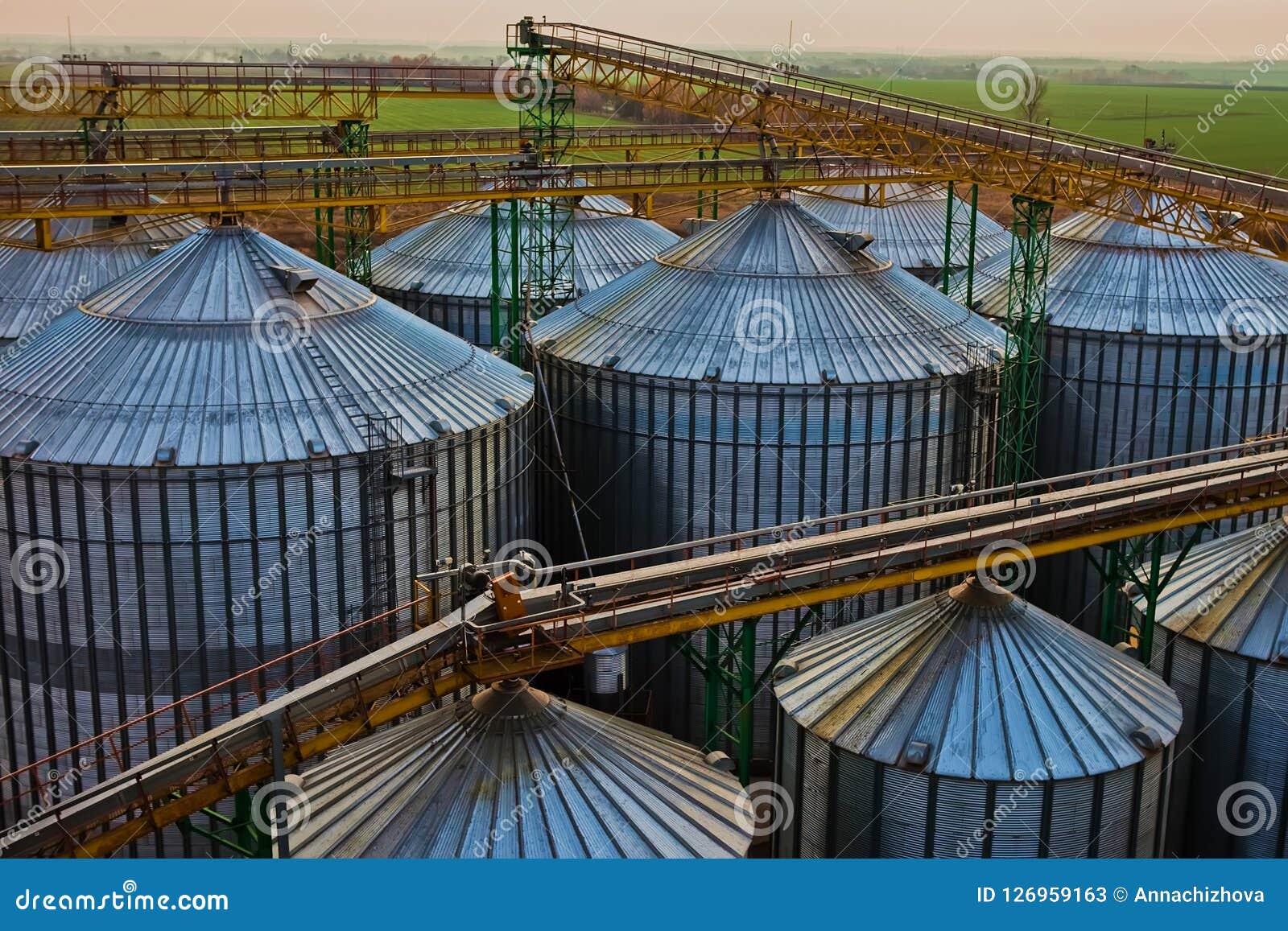 Modern Silos for Storing Grain Harvest. Agriculture. Background. Stock ...