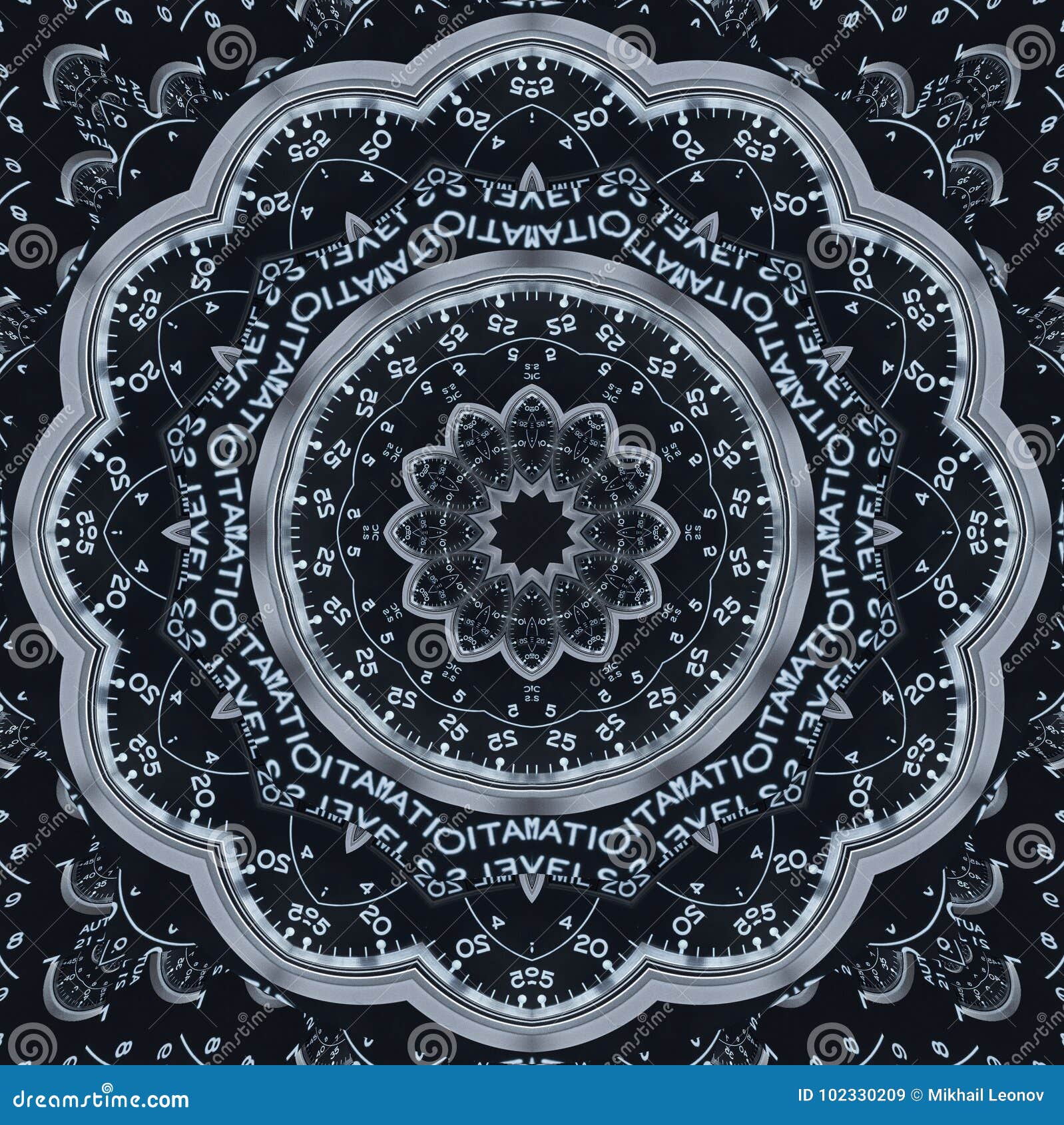 Modern Silver Black Clock Kaleidoscope Pattern Abstract Background ...