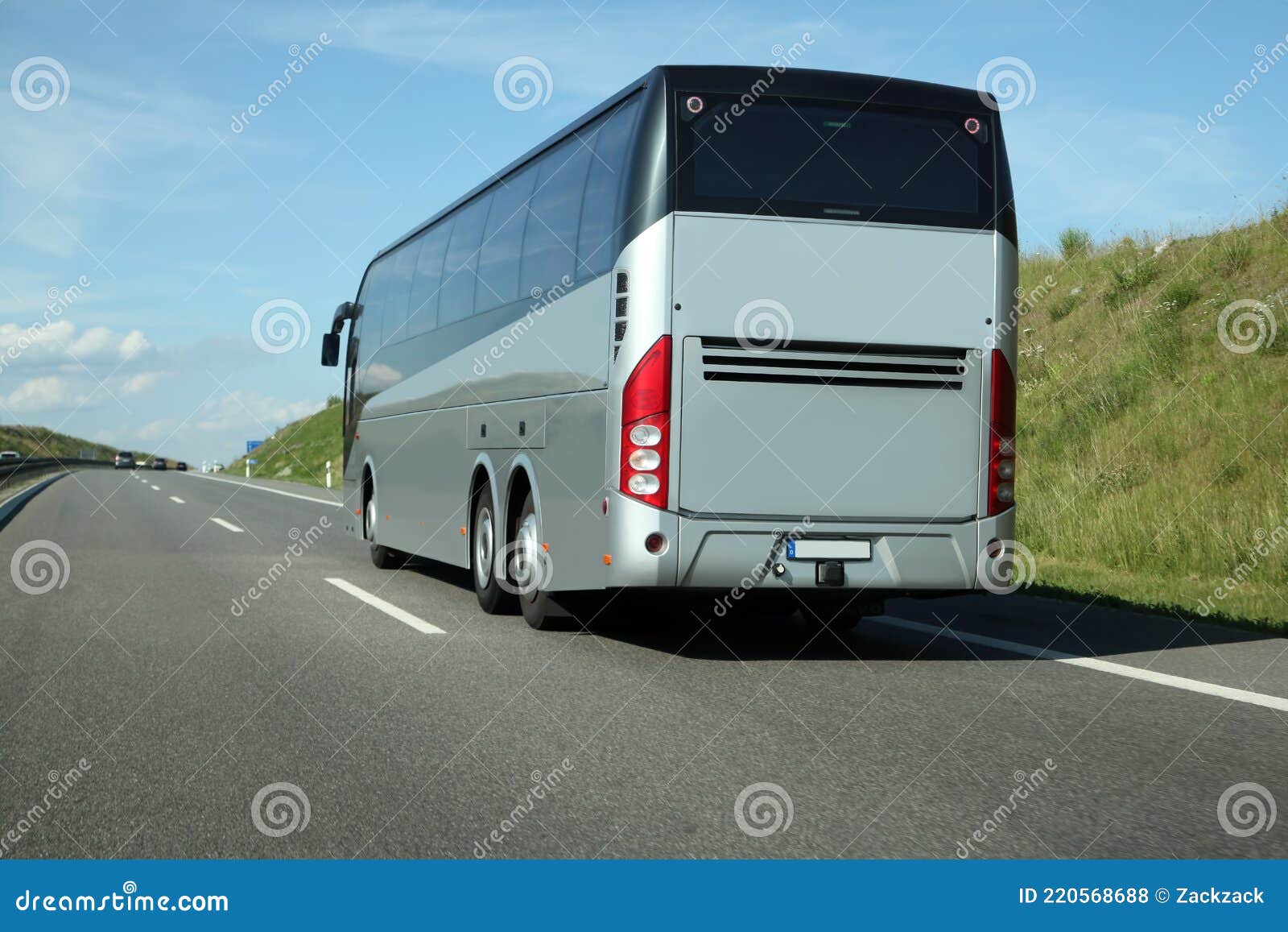 Silver bus on road stock photo. Image of colored, motor - 220568688