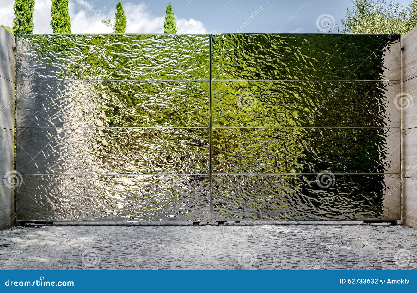Modern silver gates stock photo. Image of expensive, exterior - 62733632