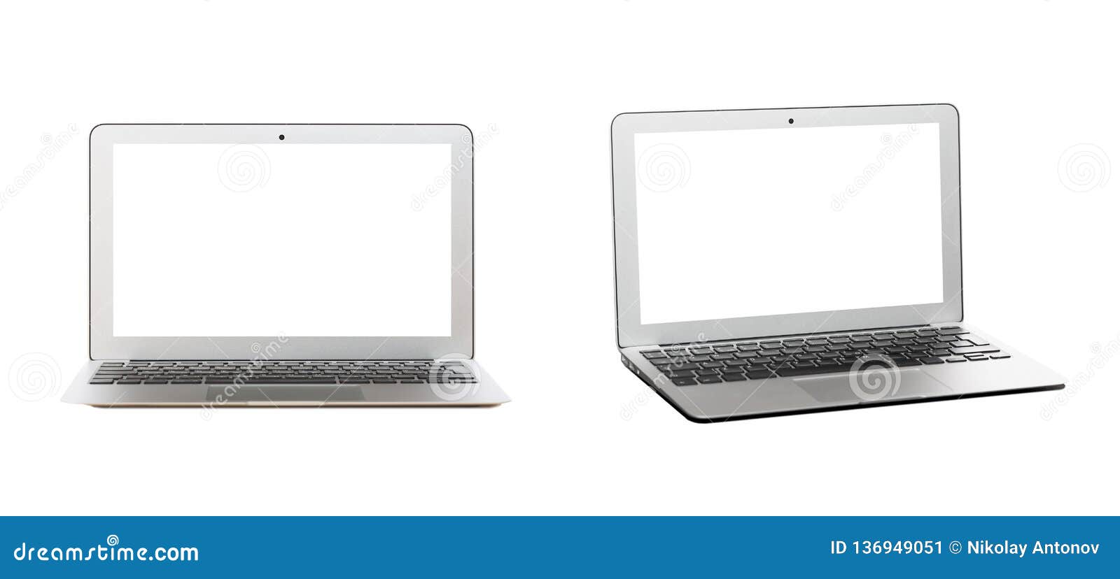 Modern Silver Laptop with Blank Screen Isolated on White Background ...