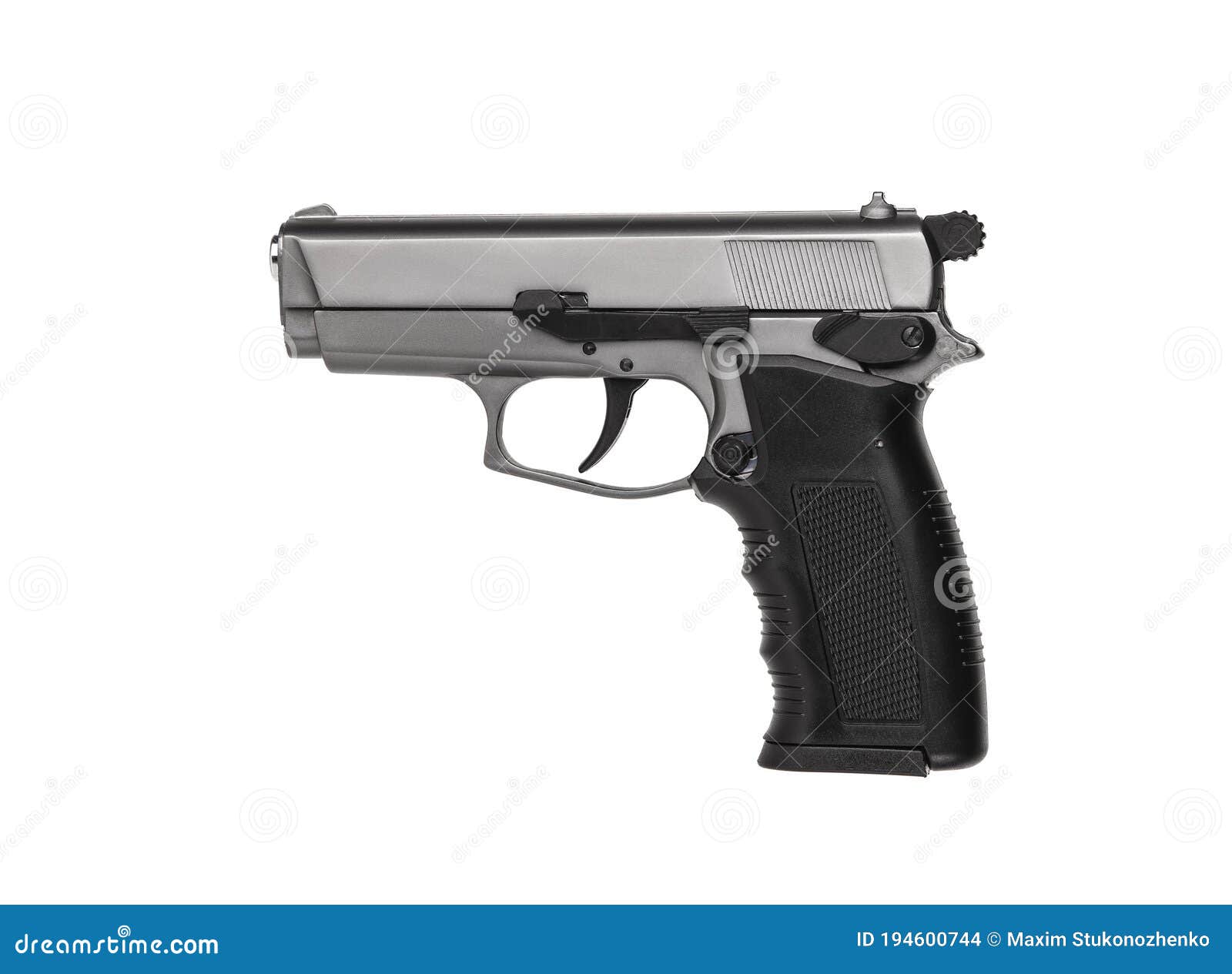Modern Silver Semi-automatic Pistol Isolate On A White Background ...