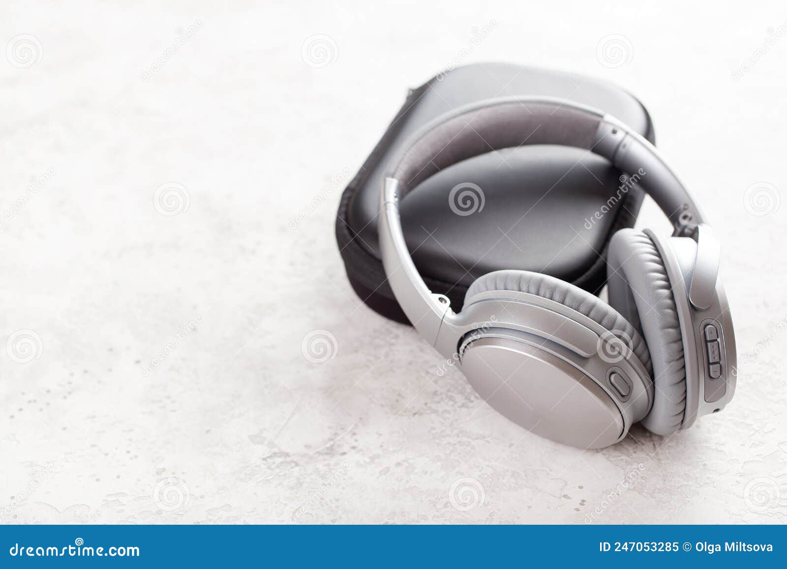 Modern Silver Wireless Headphones on Concrete Background Stock Image ...