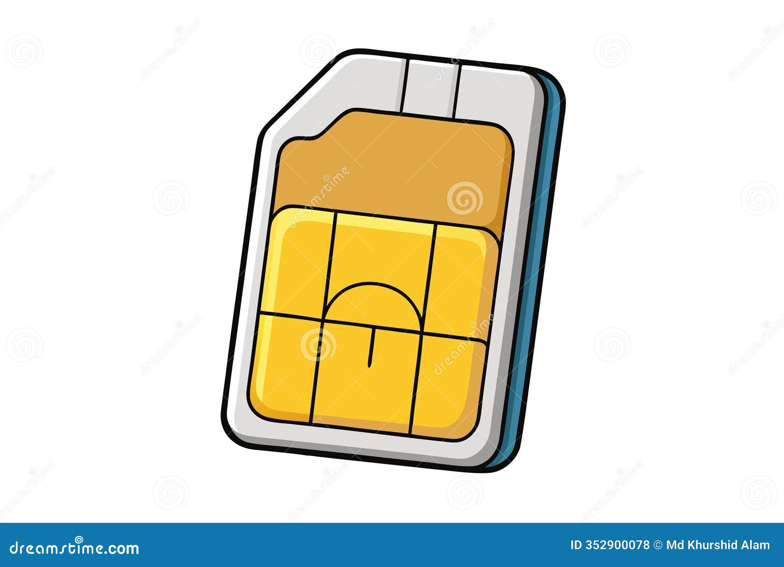 Modern SIM Card with Gold Chip Illustration for Cellular Technology and ...