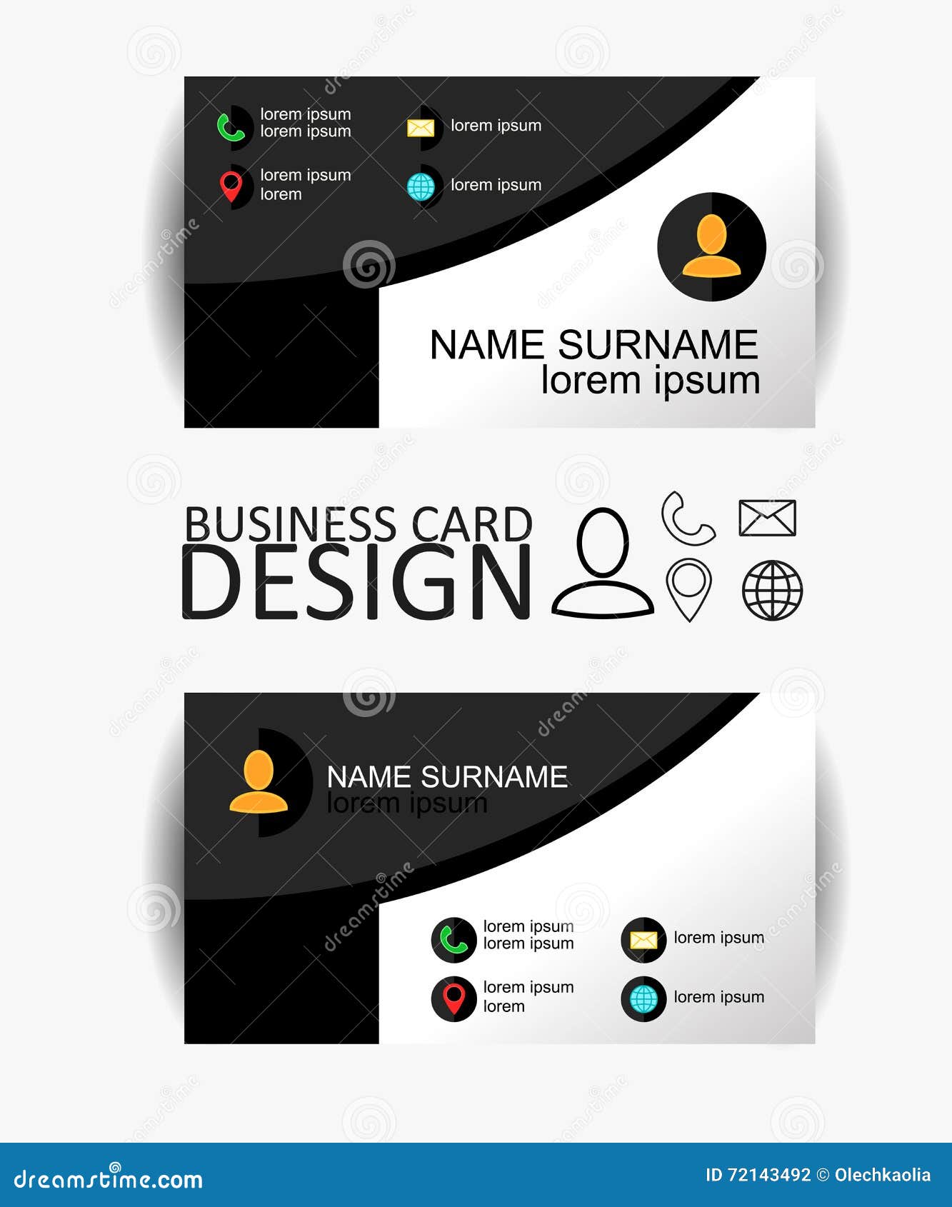 Modern Simple Business Card Template with Flat User Interface. Vector ...