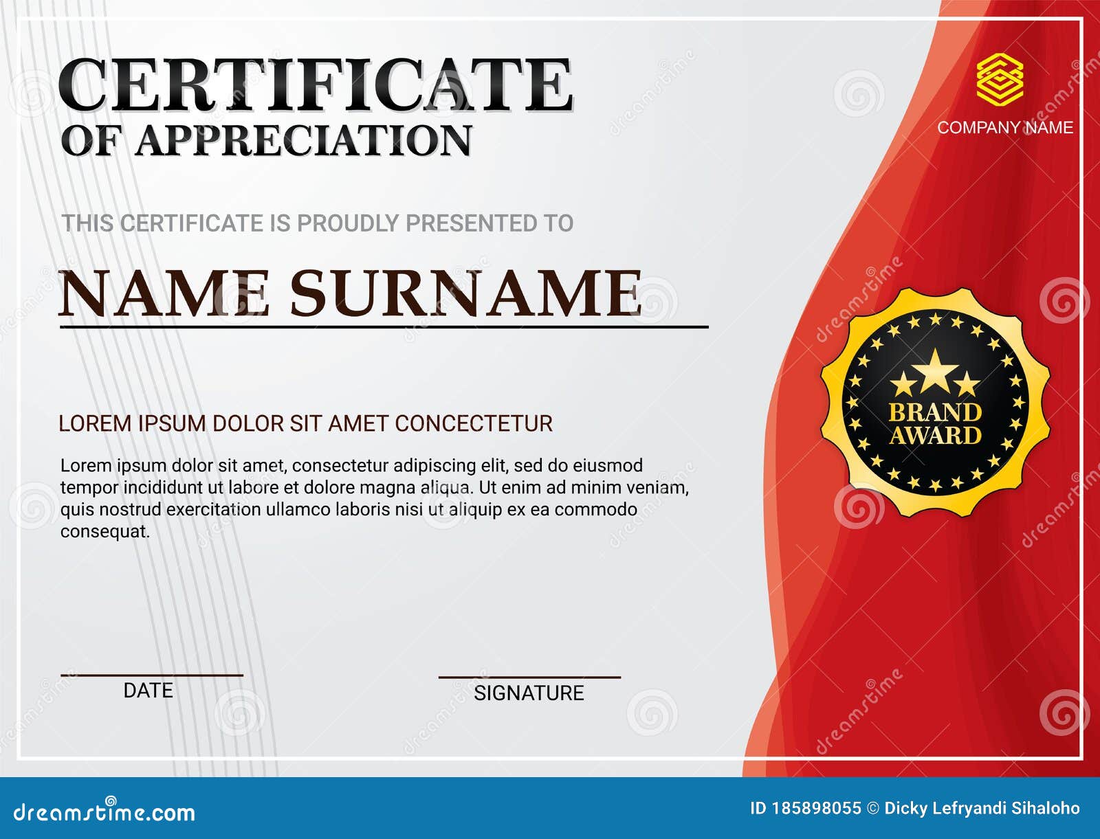 Modern & Simple Certificate Template with Red Curves Theme on Grey ...