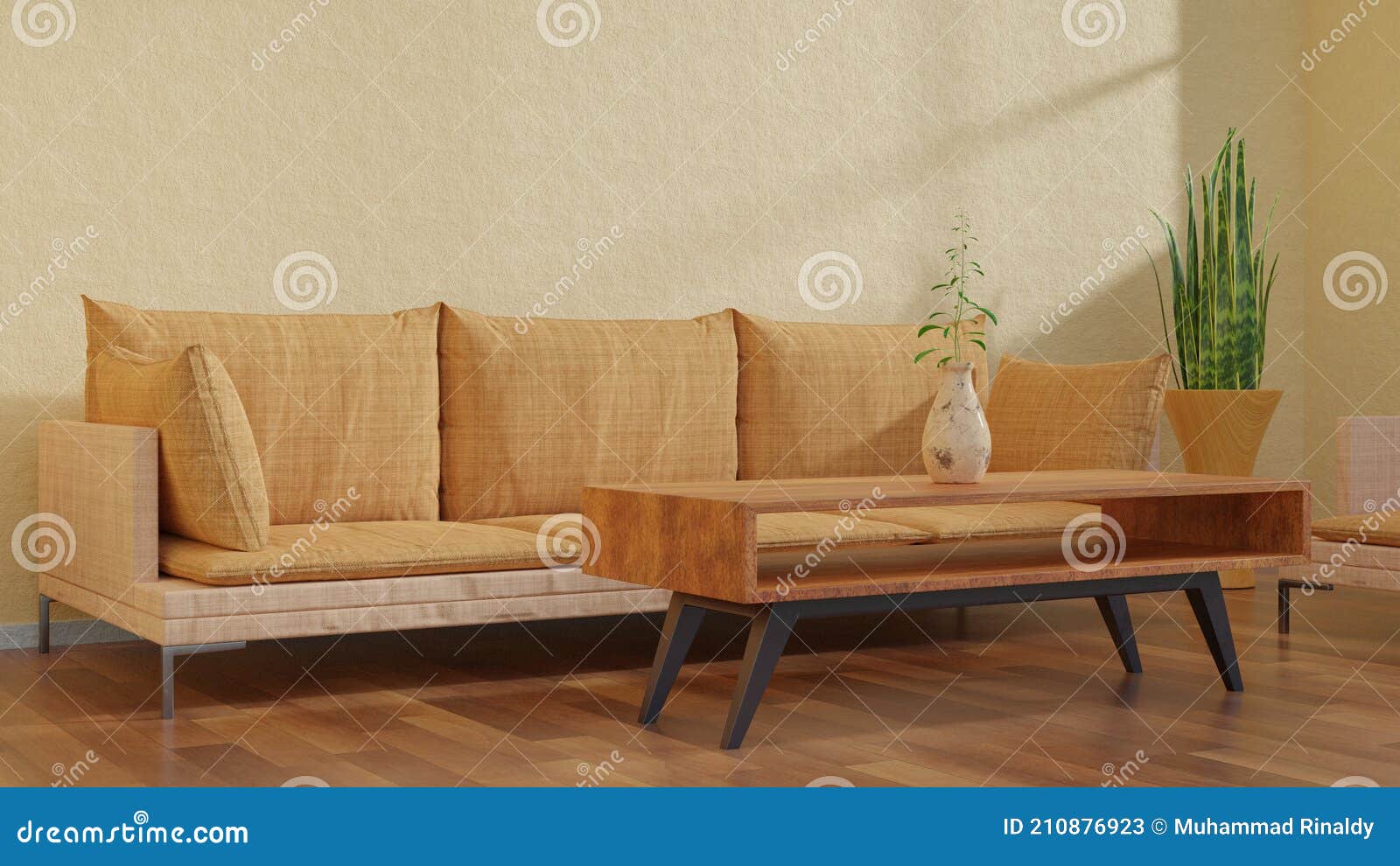 Modern Simple Interior with Sofa, Table, Vas, and Plant Stock Image ...