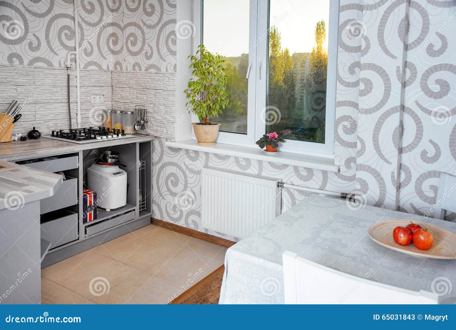 Modern Simple Kitchen Interior Design in Light Apartments. Stock Image ...