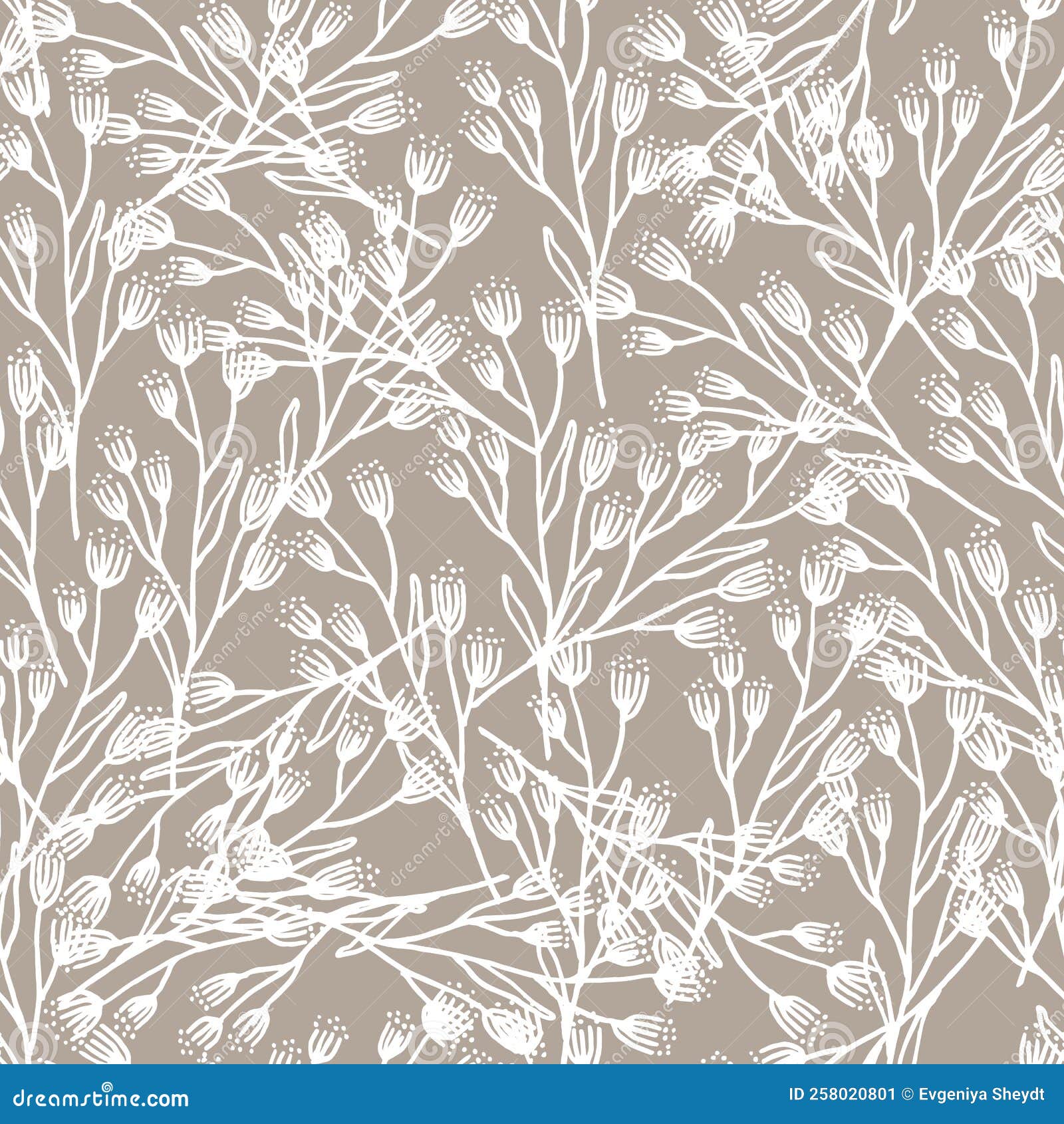 Modern Simple Vector Seamless Pattern with White Flowers, Line Texture ...
