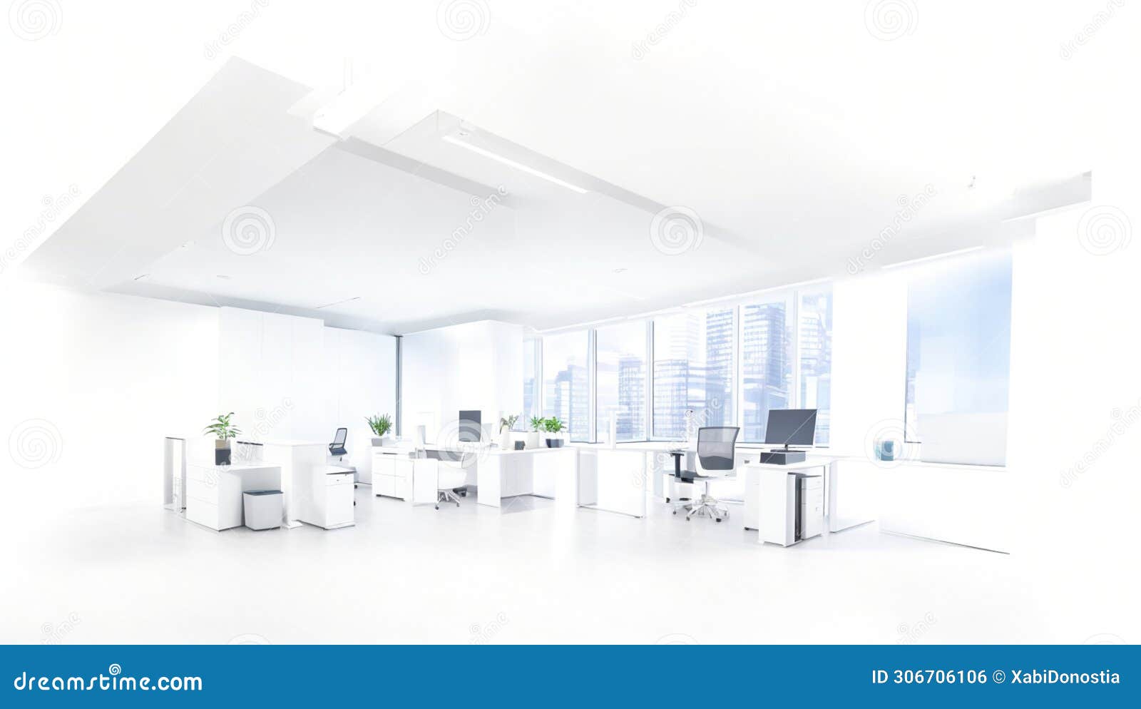 Modern Single-space Office with Floor Plan in High-rise Building with ...