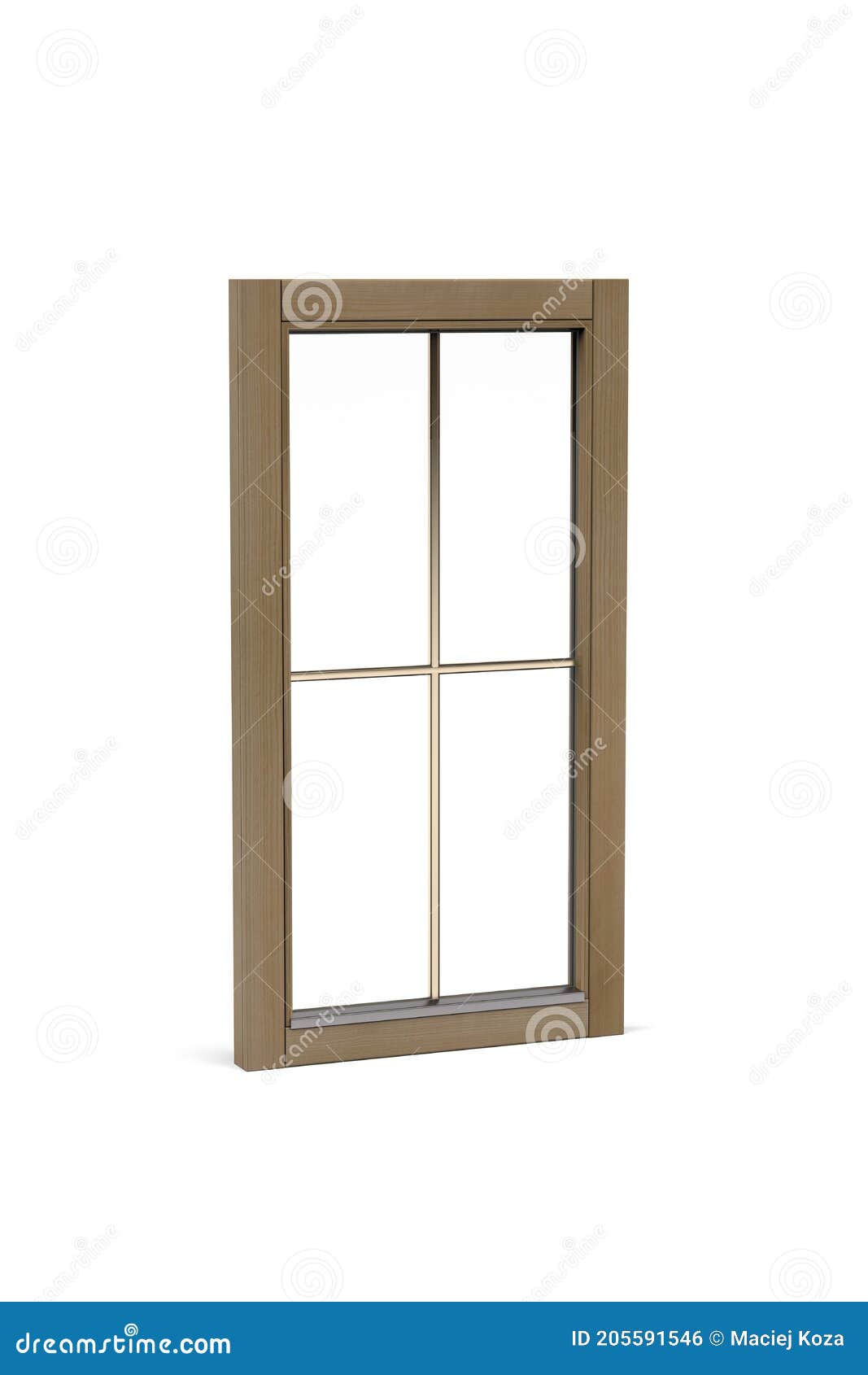 Modern Single Window with Brown Wooden Frame Isolated on White ...