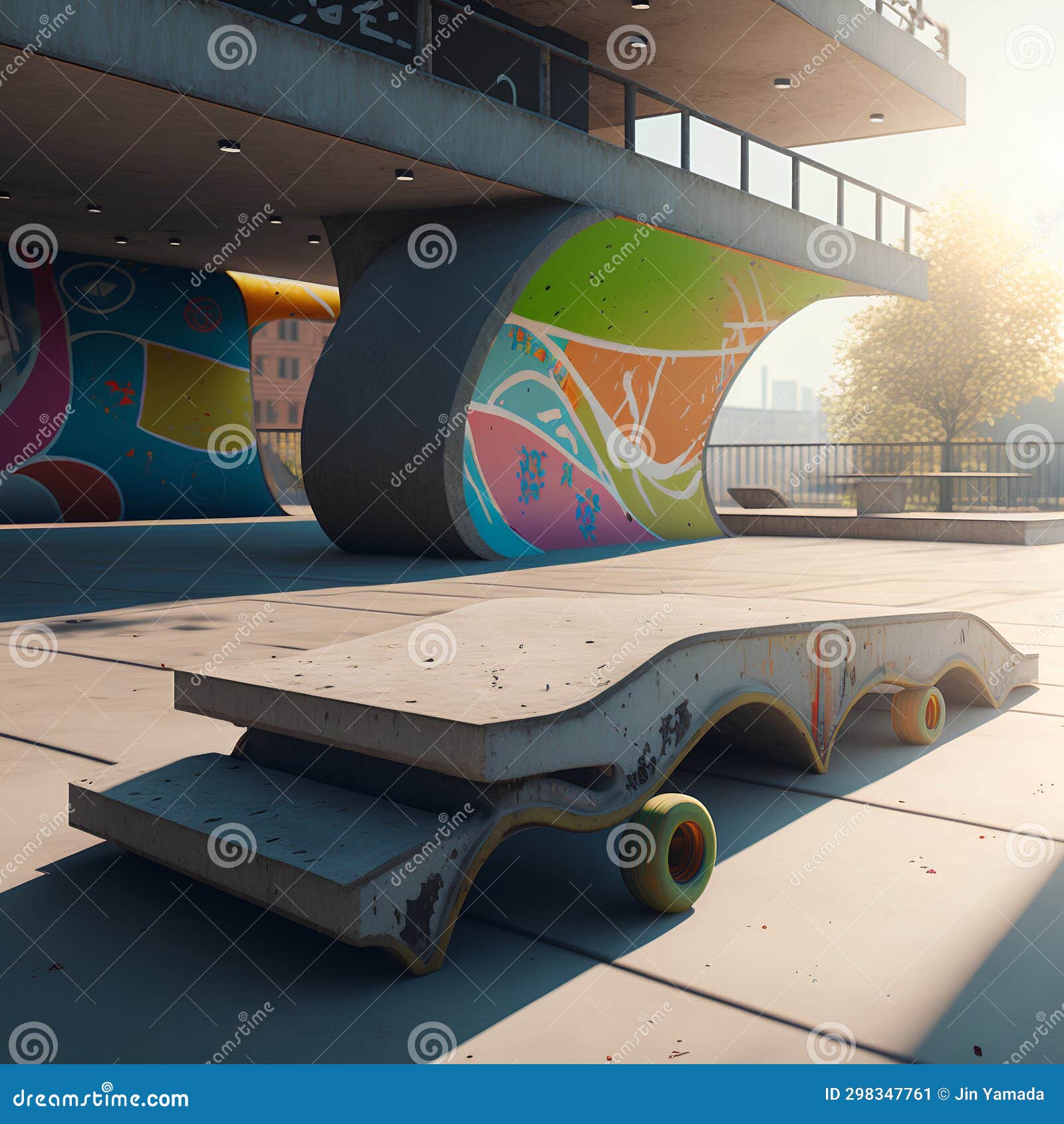 Modern Skatepark Bench with Colorful Graffiti. 3d Render Illustration ...