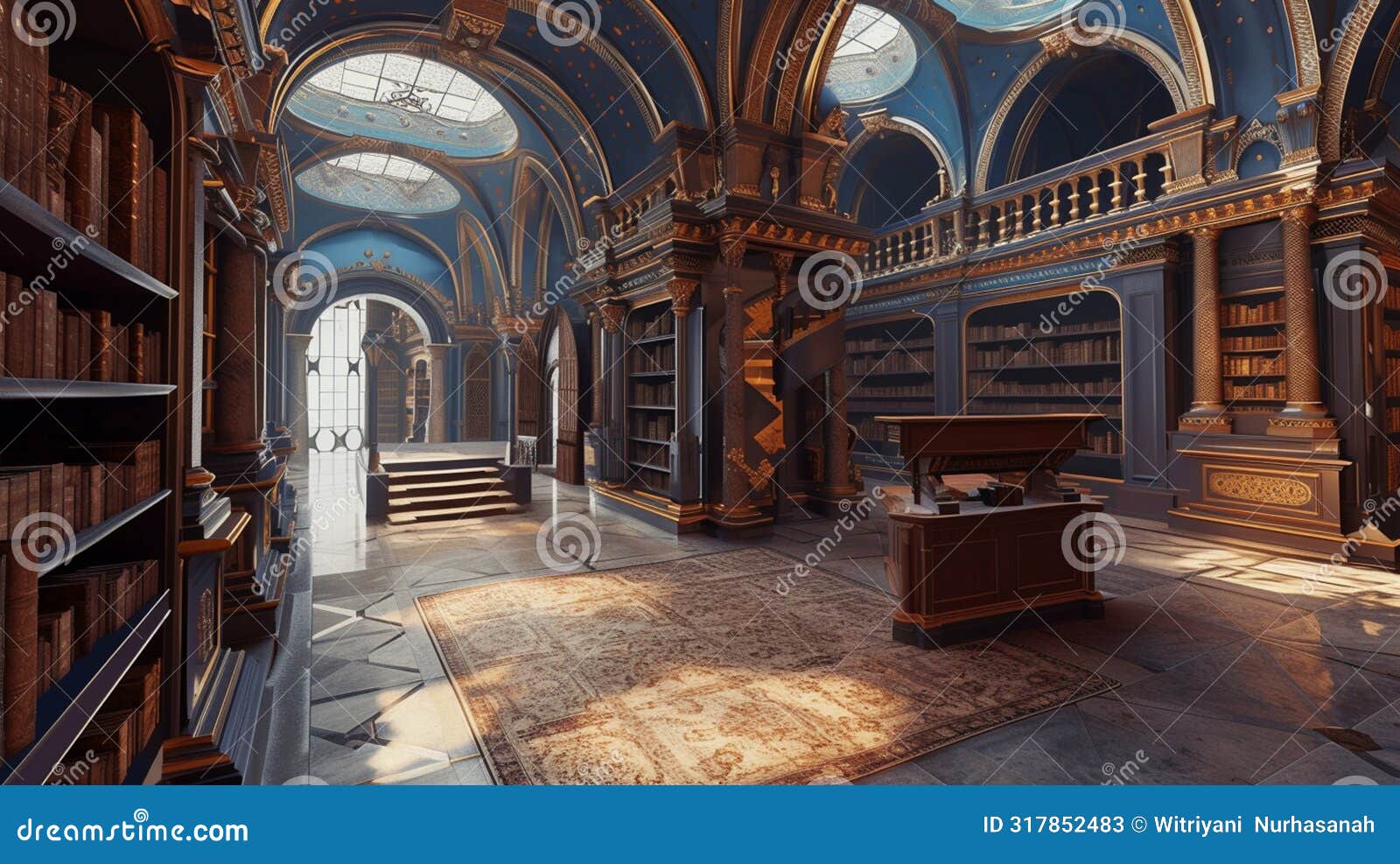 Modern Sky Citadel Library Interior. Generative Ai Stock Illustration ...