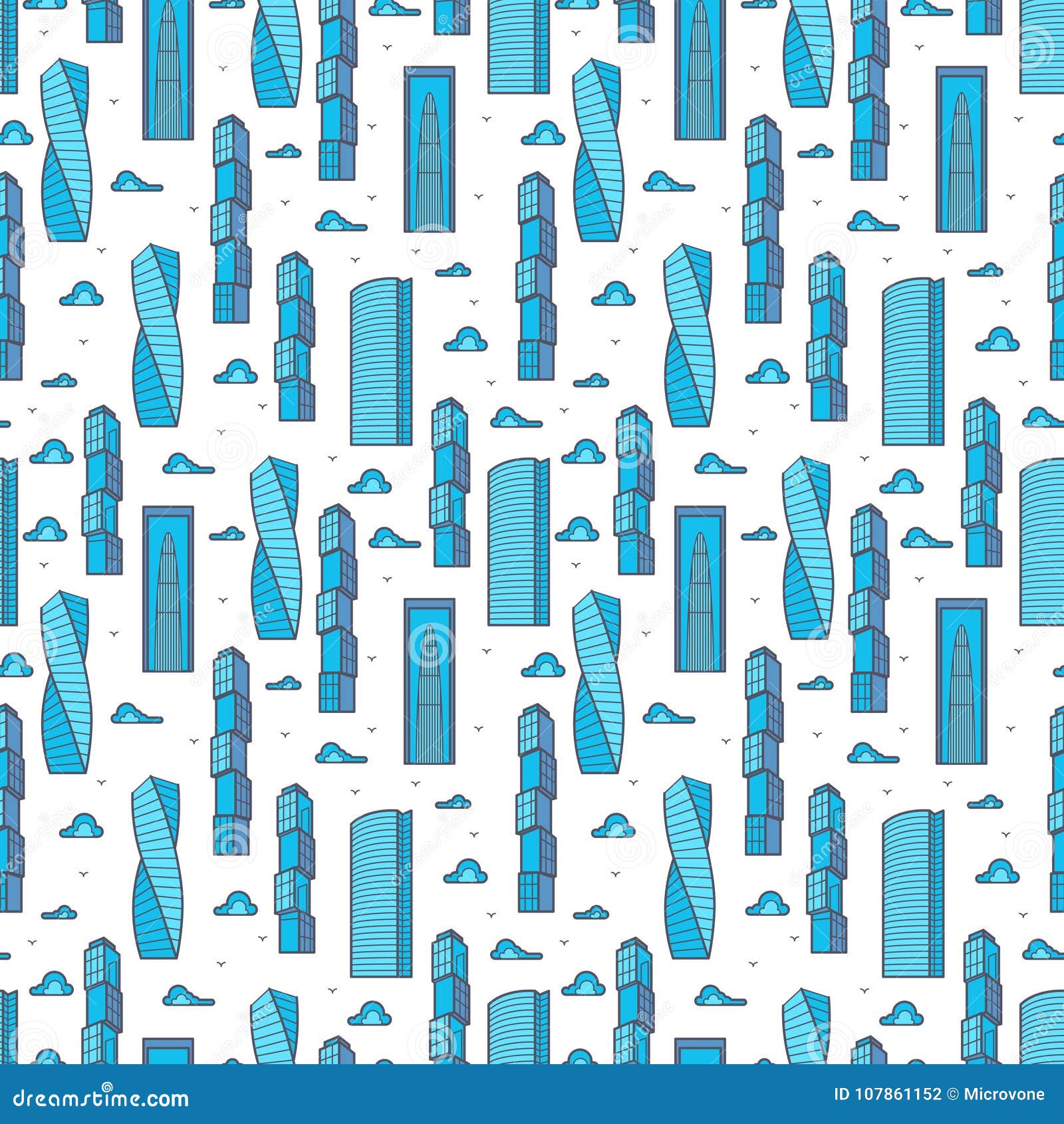 Modern Skylines and Clouds Seamless Pattern Stock Vector - Illustration ...