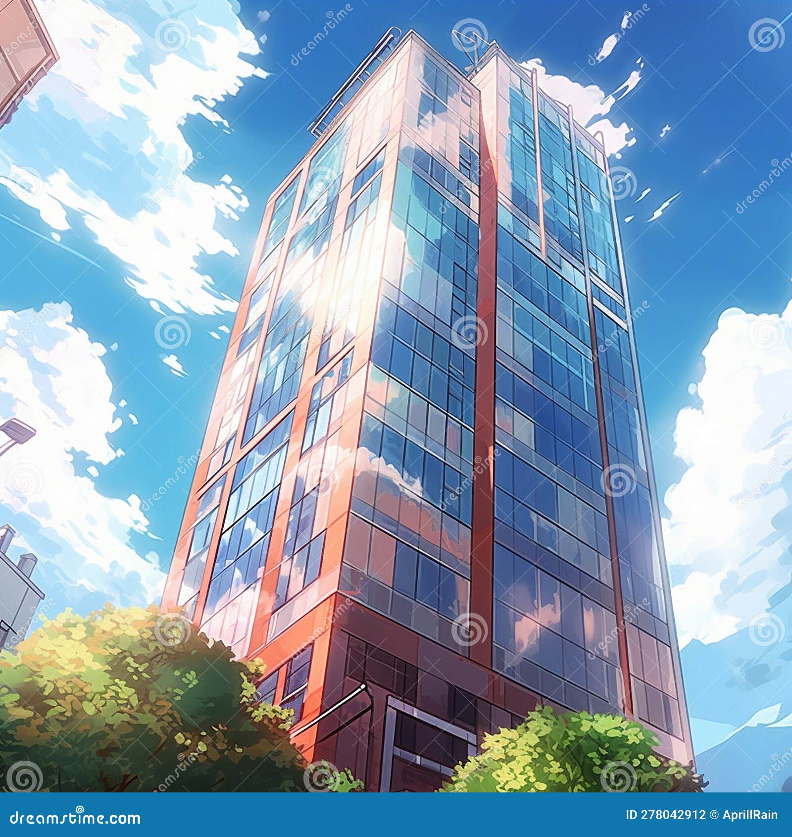 Modern Skyscraper in Anime Style Stock Illustration - Illustration of ...