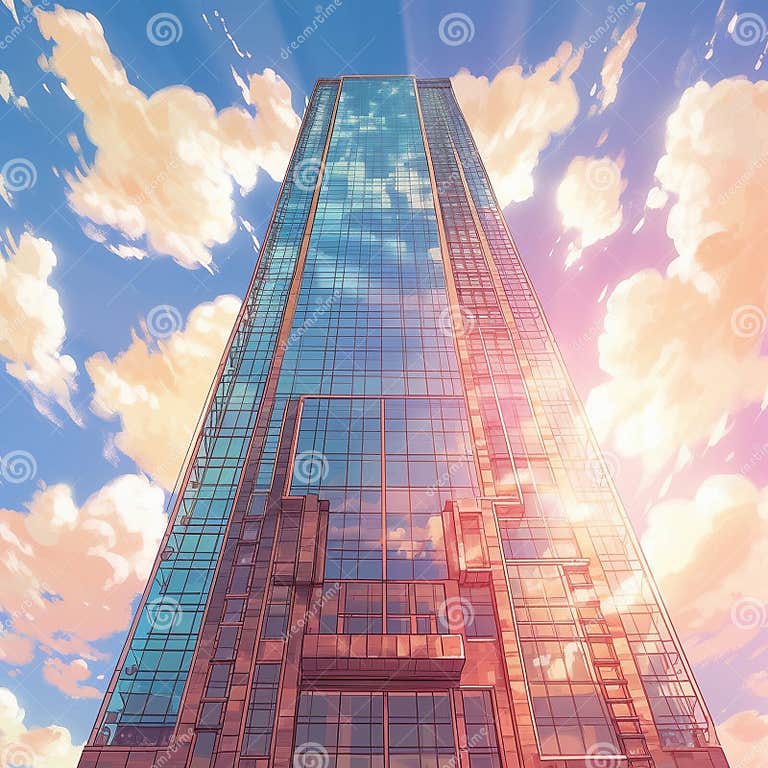 Modern Skyscraper in Anime Style Stock Illustration - Illustration of ...